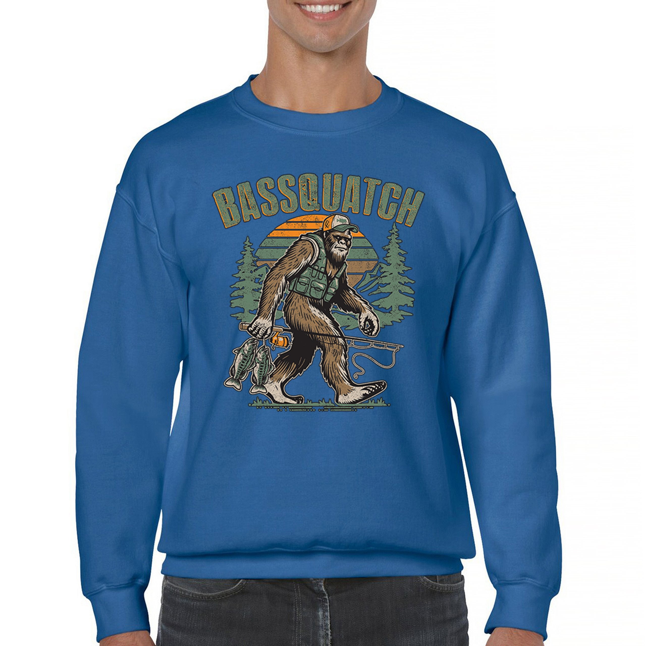 Bassquatch Bigfoot Fishing Sweatshirt Funny Retro Sasquatch Monster ...