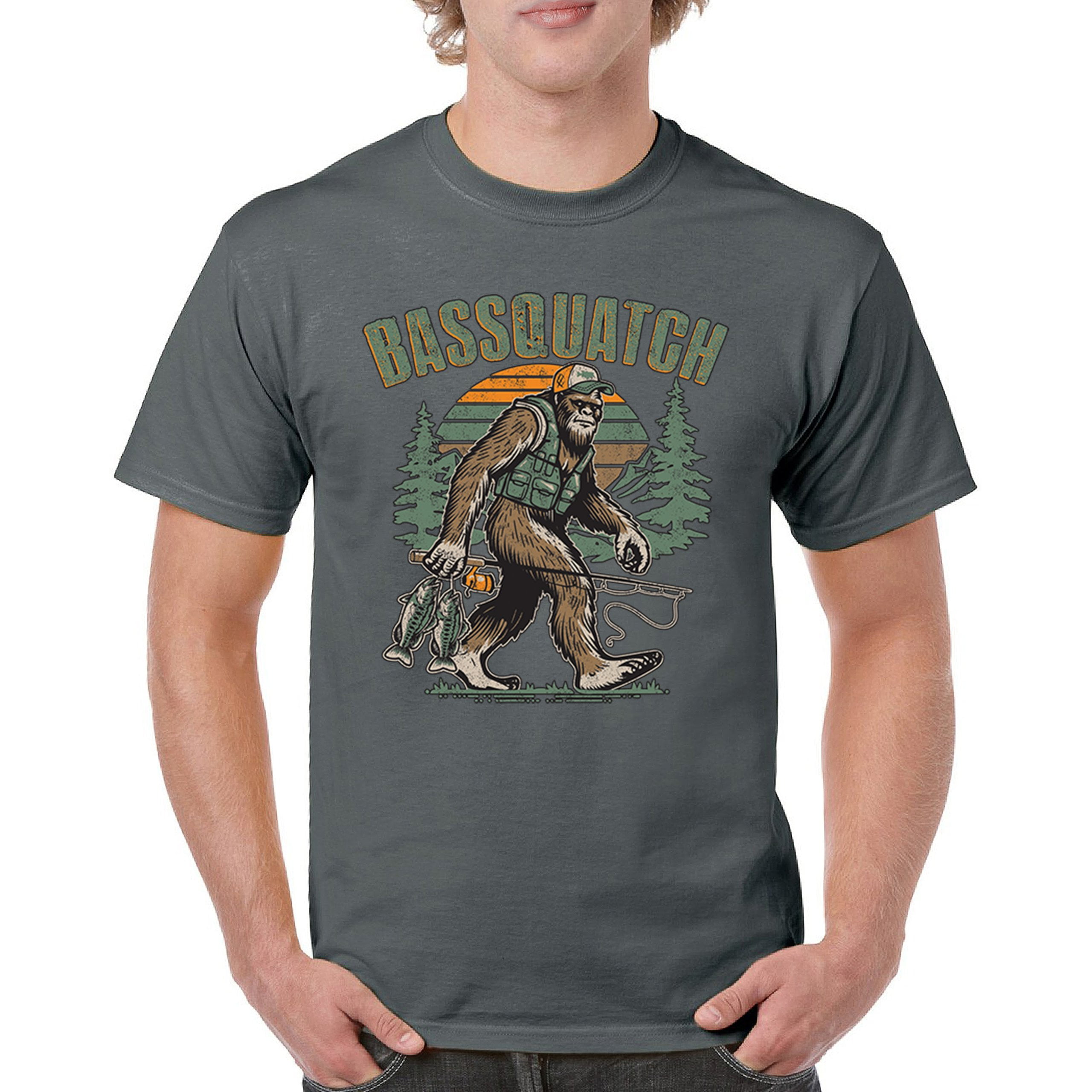 Bassquatch Bigfoot Fishing T-shirt Funny Retro Sasquatch Monster Bass ...