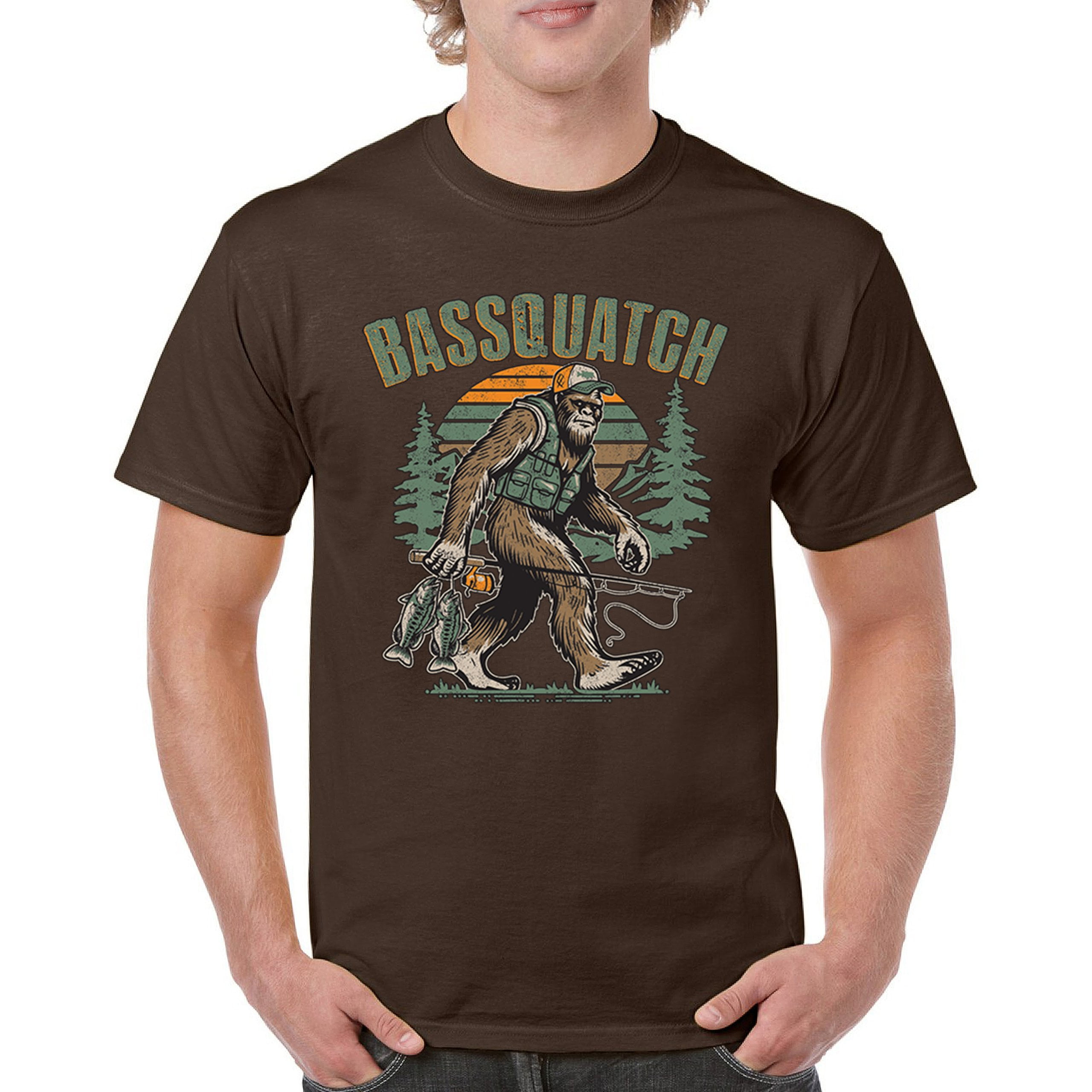 Bassquatch Bigfoot Fishing T-shirt Funny Retro Sasquatch Monster Bass ...