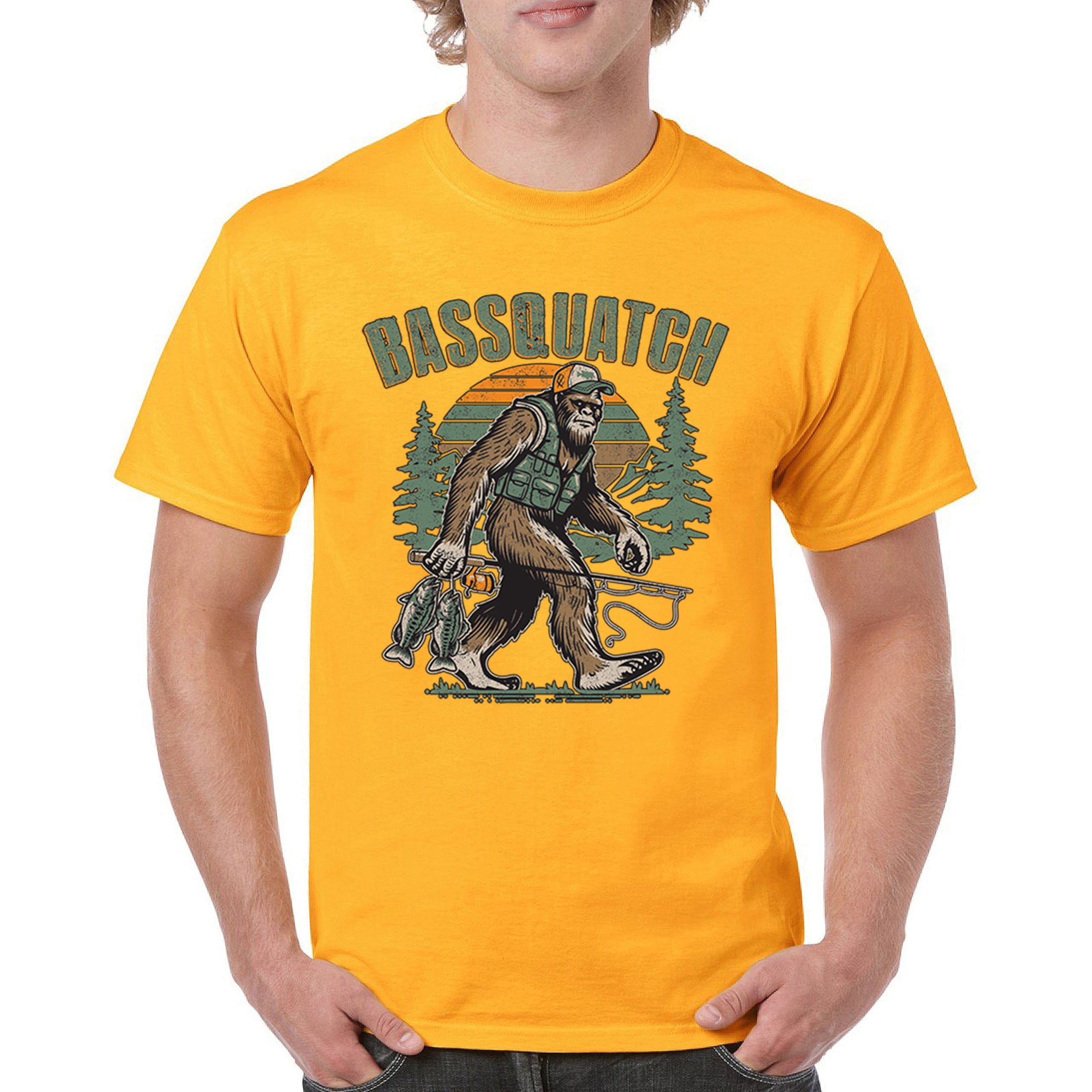 Bassquatch Bigfoot Fishing T-shirt Funny Retro Sasquatch Monster Bass ...