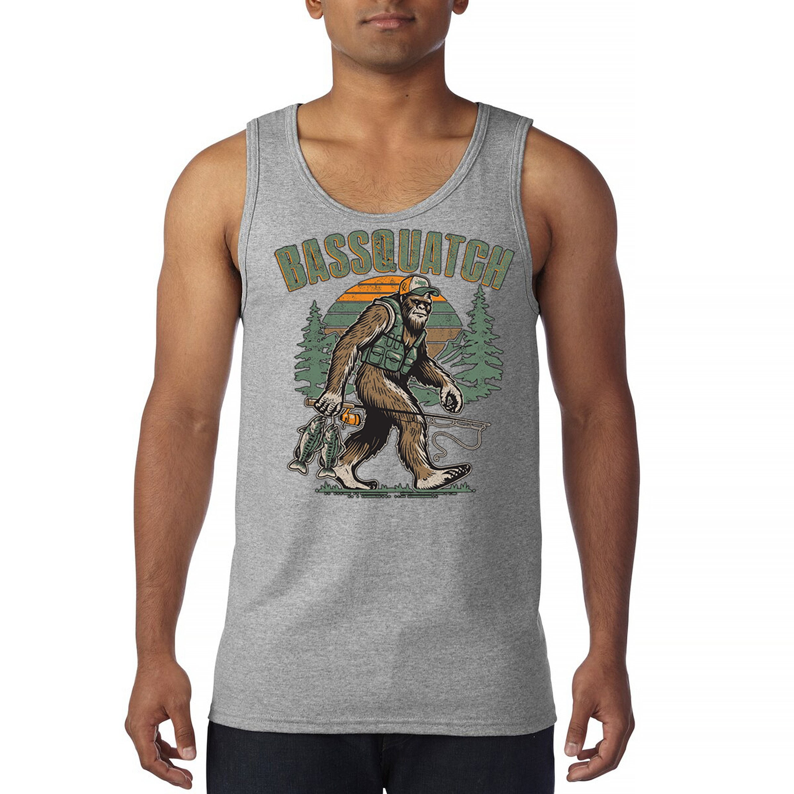Bassquatch Bigfoot Fishing Tank Top Funny Retro Sasquatch Monster Bass ...