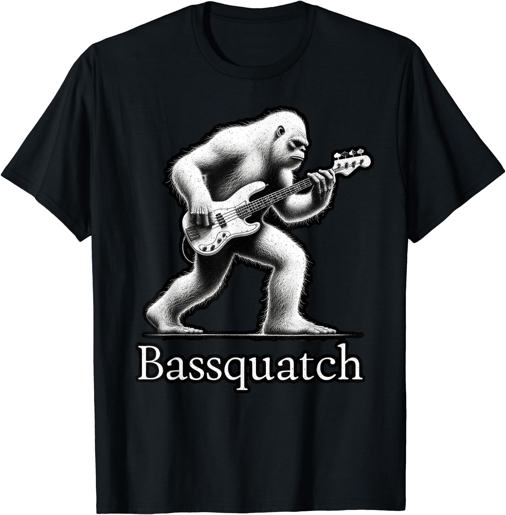Bassquatch Bigfoot Playing Bass Guitar – Funny Sasquatch T-Shirt ...