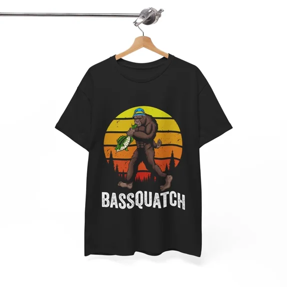 Bassquatch Fishing Bigfoot Retro Sunset Sasquatch Angler Fish Unisex T ...