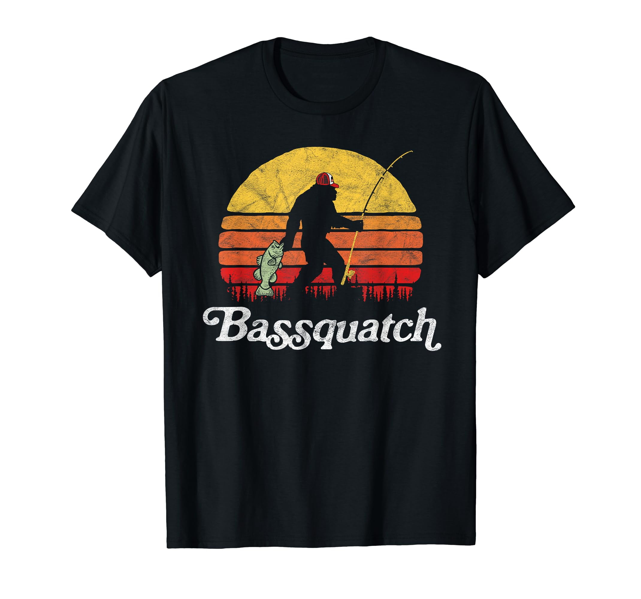 Bassquatch! Funny Bigfoot Fishing Outdoor Retro T-Shirt - Walmart.com