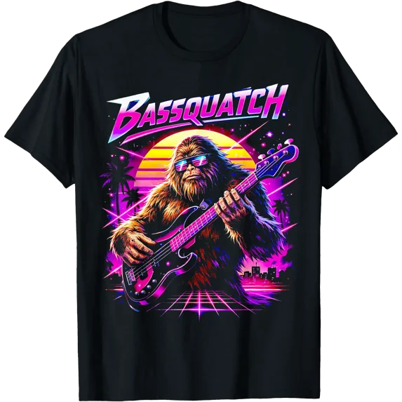Bassquatch, Synthwave Bigfoot Bass Guitar Sasquatch T-Shirt - Walmart.com