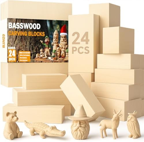 Basswood Carving Blocks 24PCS: Whittling Wood Blocks Wood Carving Kit ...