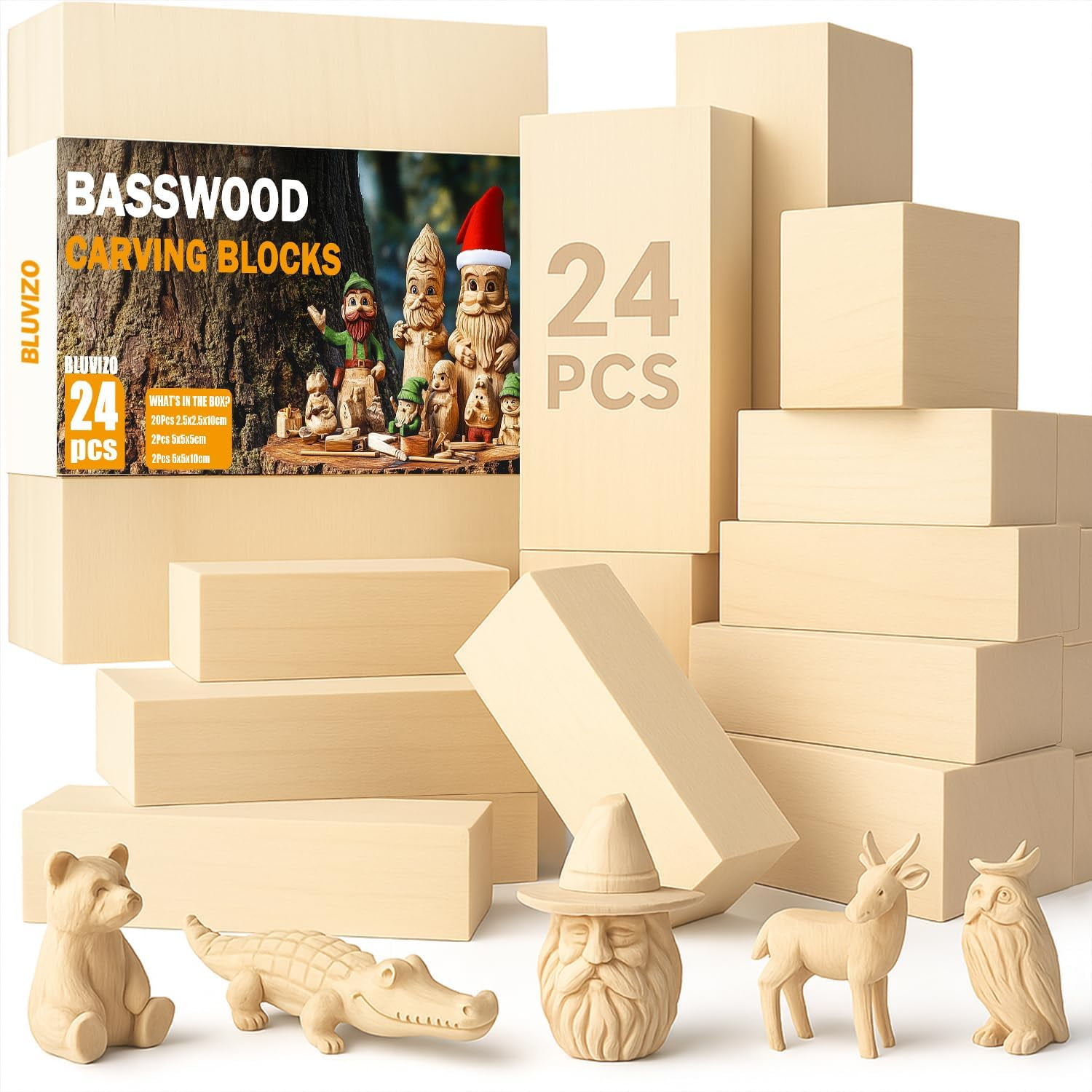 Basswood Carving Blocks 24PCS: Whittling Wood Blocks Wood Carving Kit ...