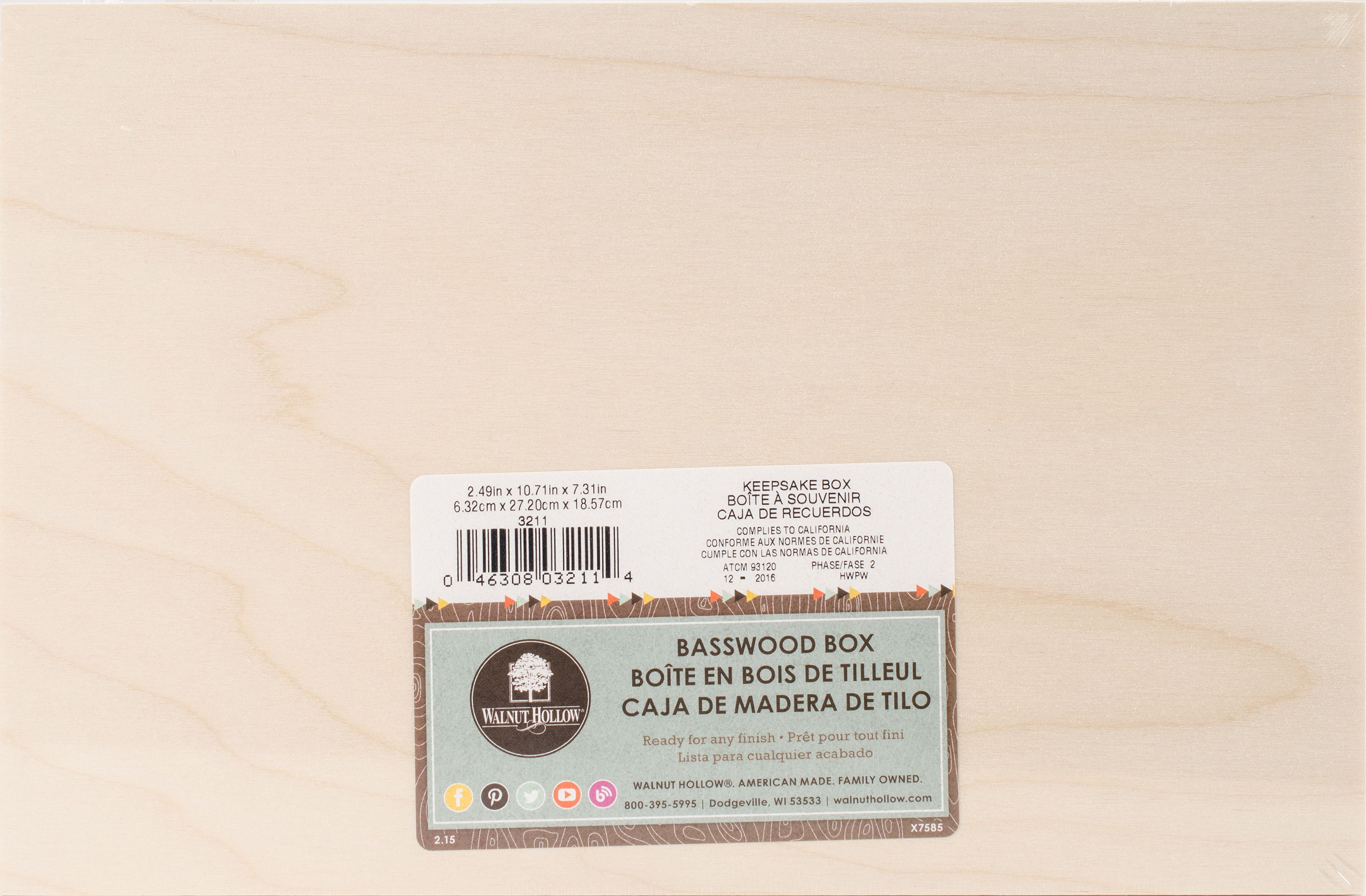 Basswood Keepsake Box-10.71"X7.31"X2.49" - Walmart.com