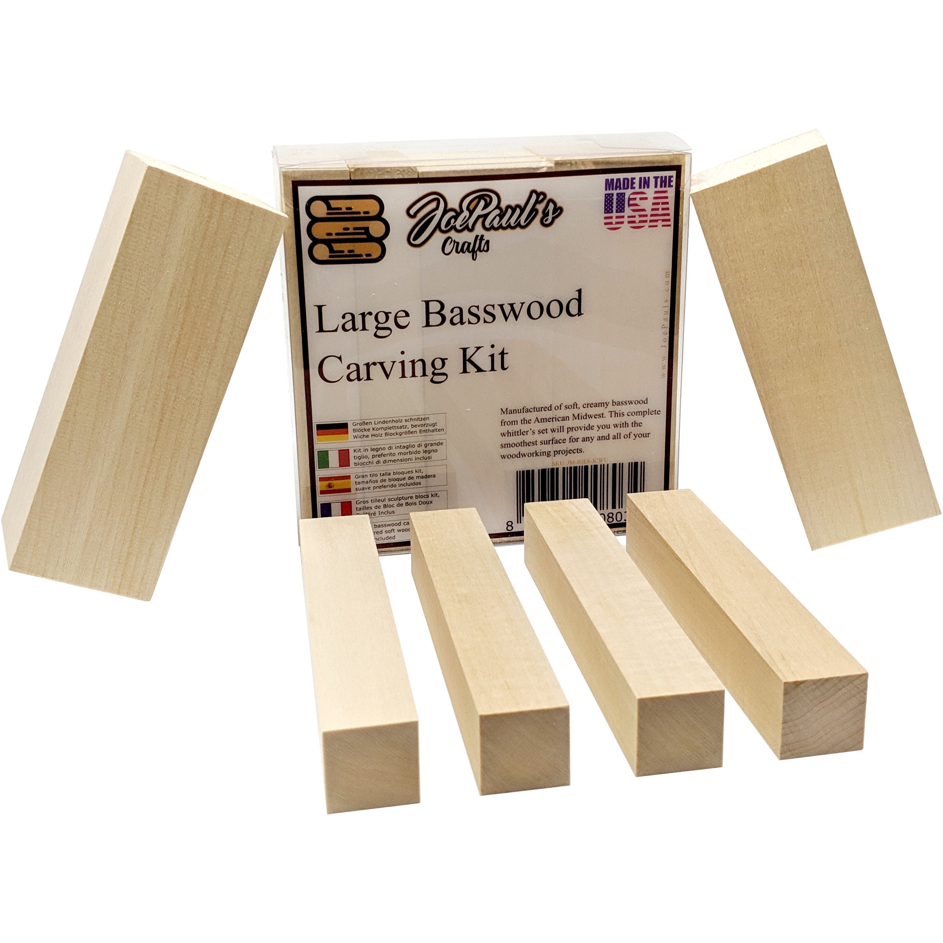 JoePaul's Crafts Basswood Carving Blocks Kit, Large Sizes, 4x1x1x6 ...