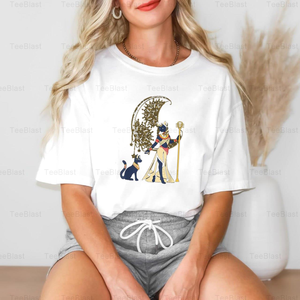 Bastet, Ancient Egyptian Cat Goddess, Crescent Moon Myth Art Style ...