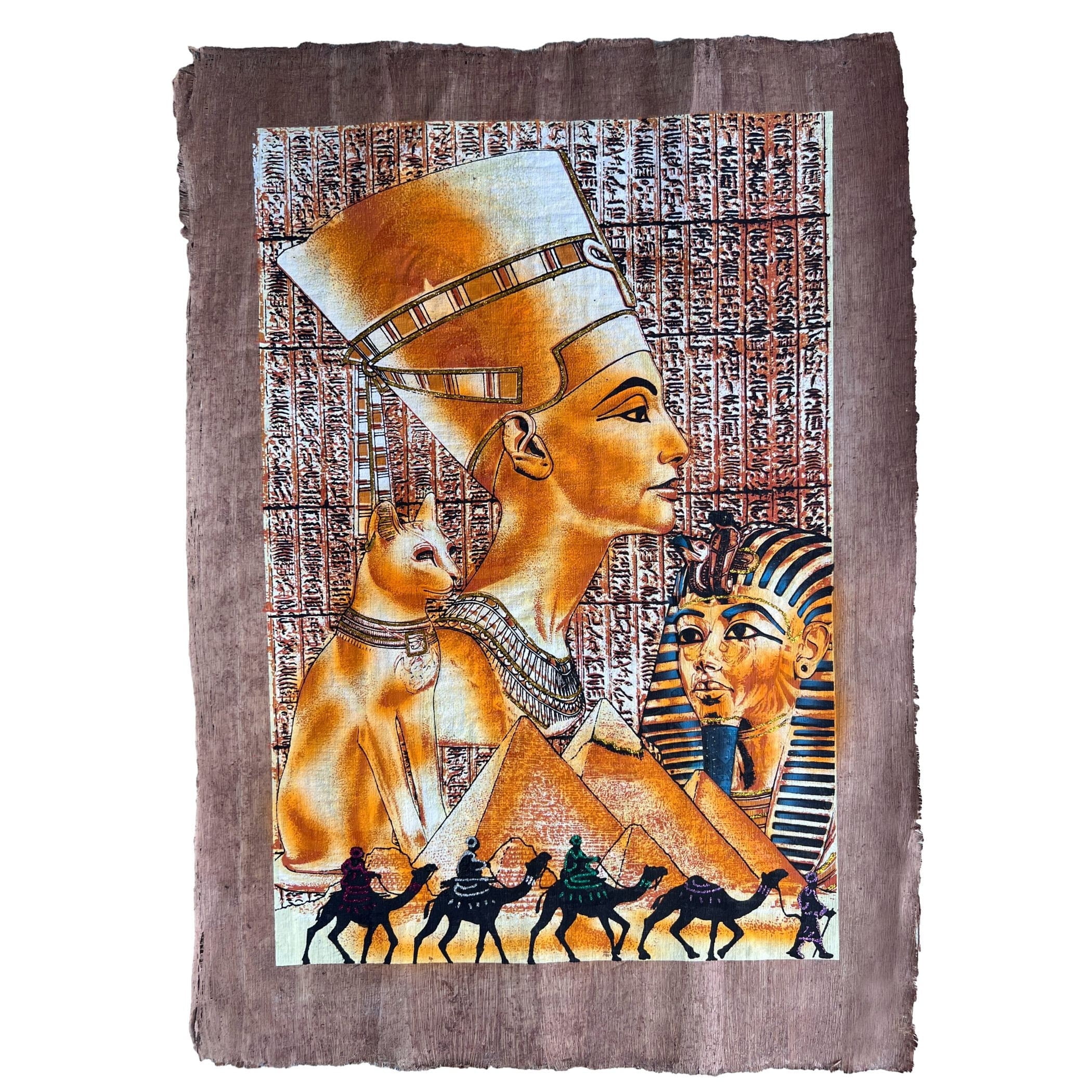 Bastet, Nefertiti and Tutankhamun on Antiqued Papyrus, Glow in Dark ...