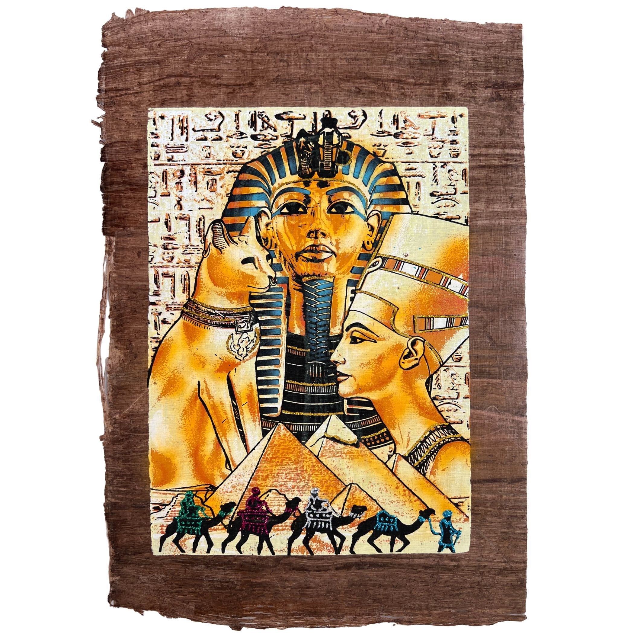 Bastet, Tutankhamun and Nefertiti on Antiqued Papyrus, Glow in Dark ...