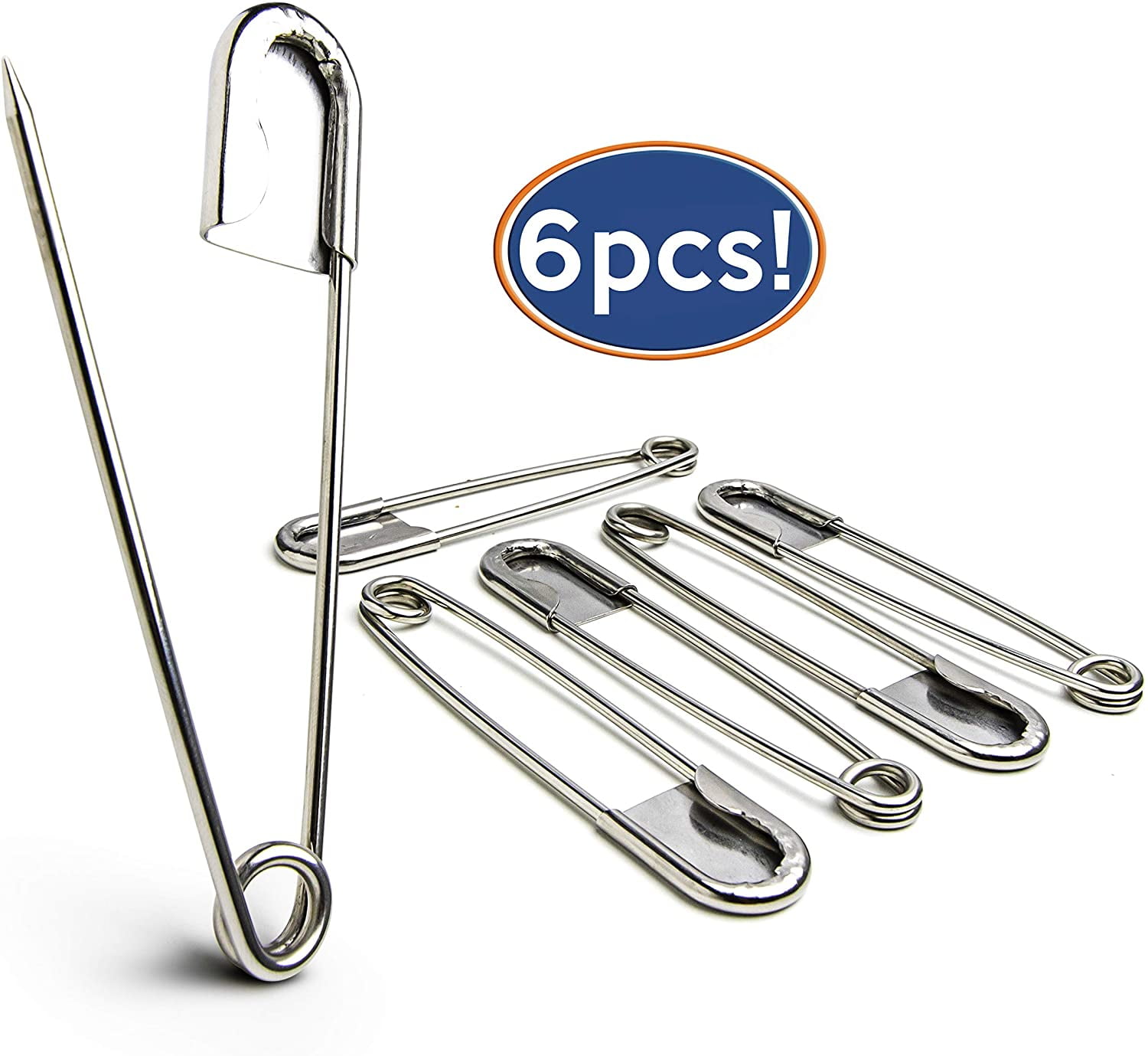 Bastex 6 Pack, 5 Inch Strong Stainless Steel Safety Pins for Clothes ...