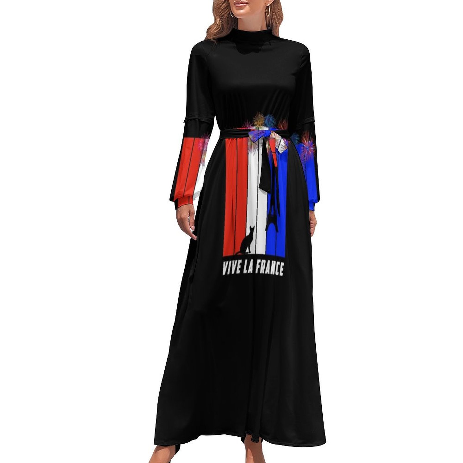 Bastille Day 14 July French Tricolore Cat Funny Long Dress Dresses gala ...