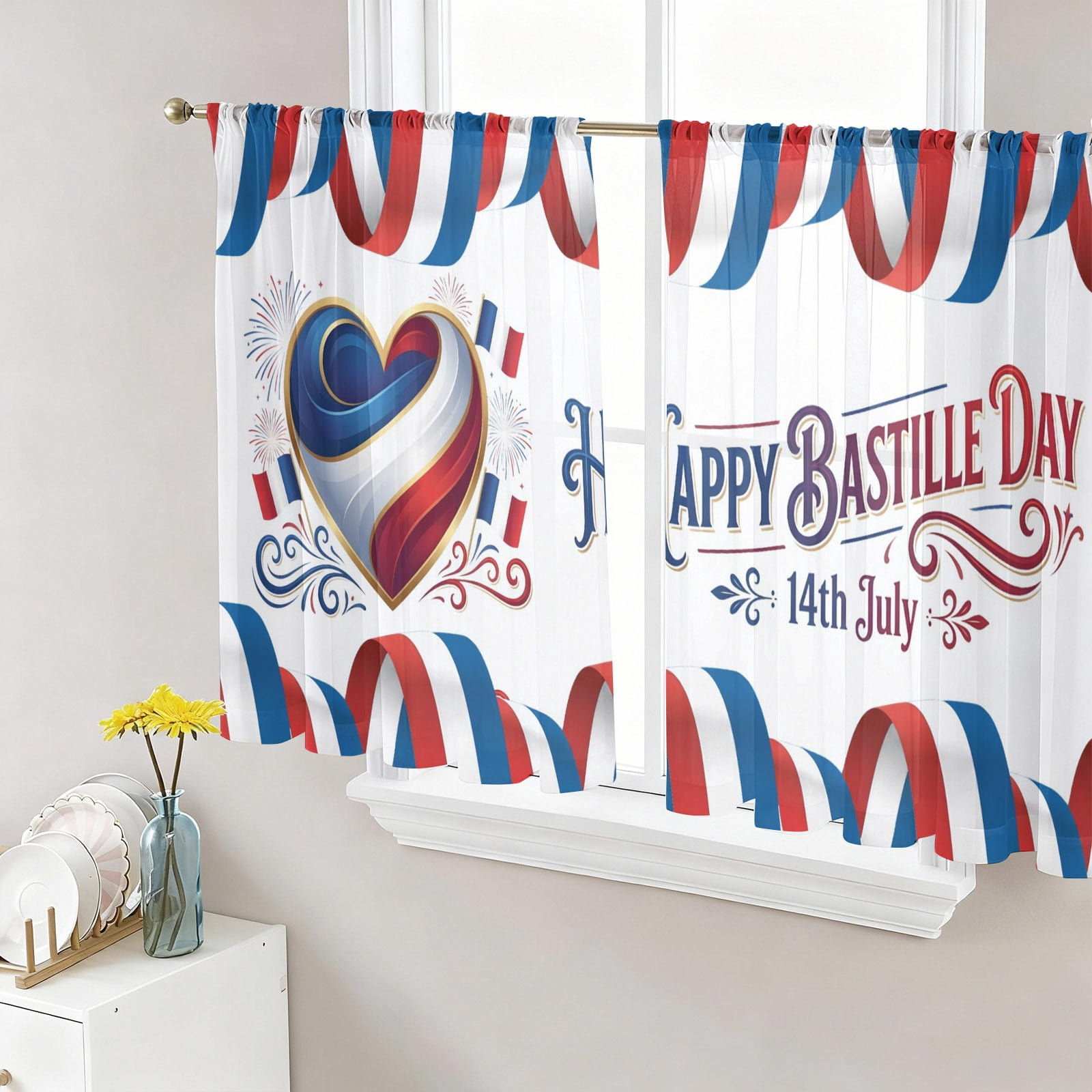 Bastille Day Sheer Curtains for Living Room Bedroom July 14 Red Blue ...