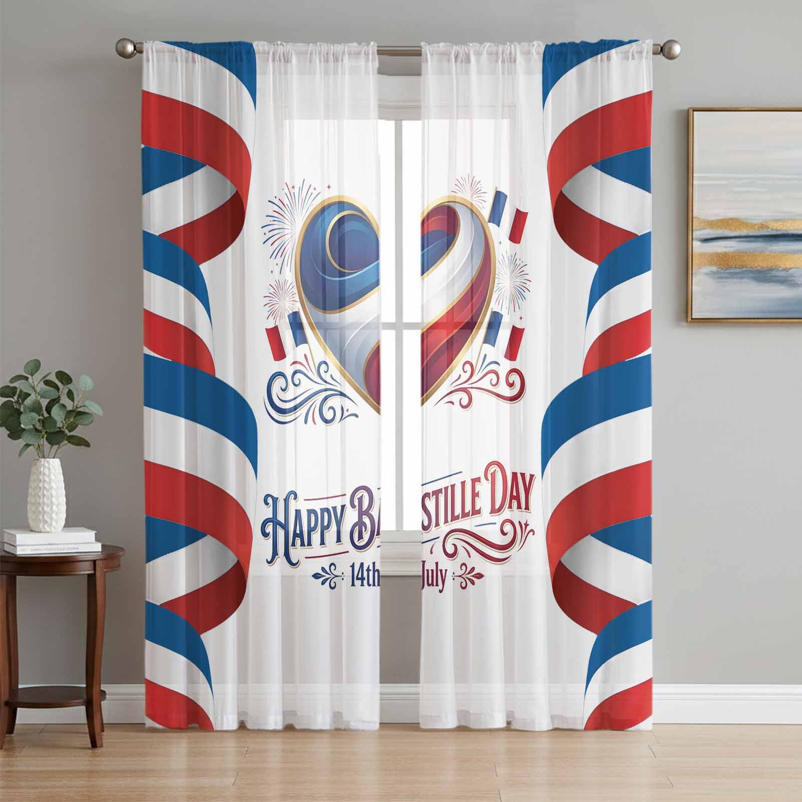 Bastille Day Sheer Curtains for Living Room Bedroom July 14 Red Blue ...