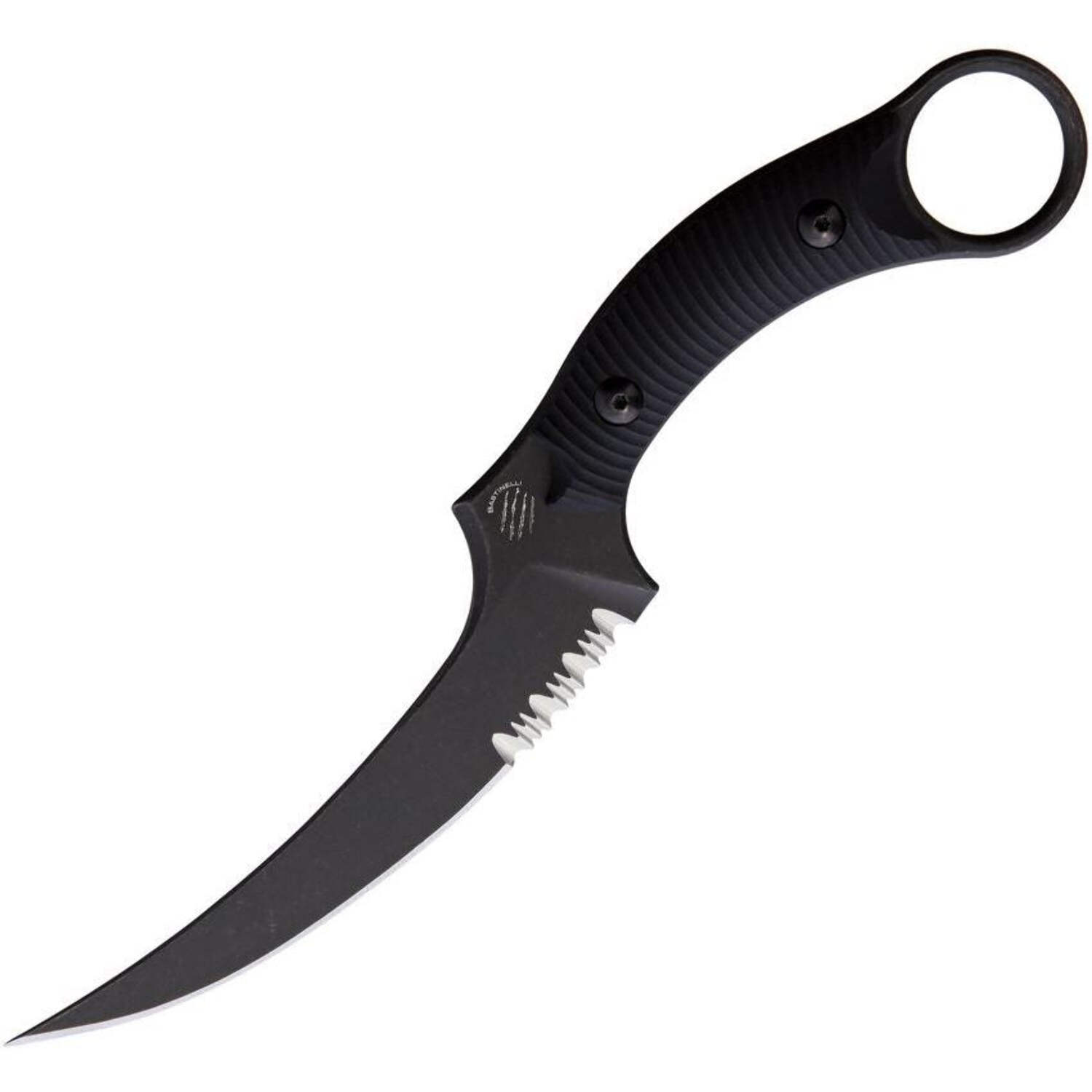 Bastinelli Creations 206S Mako Fixed Blade Serrated Knife Black Ring ...