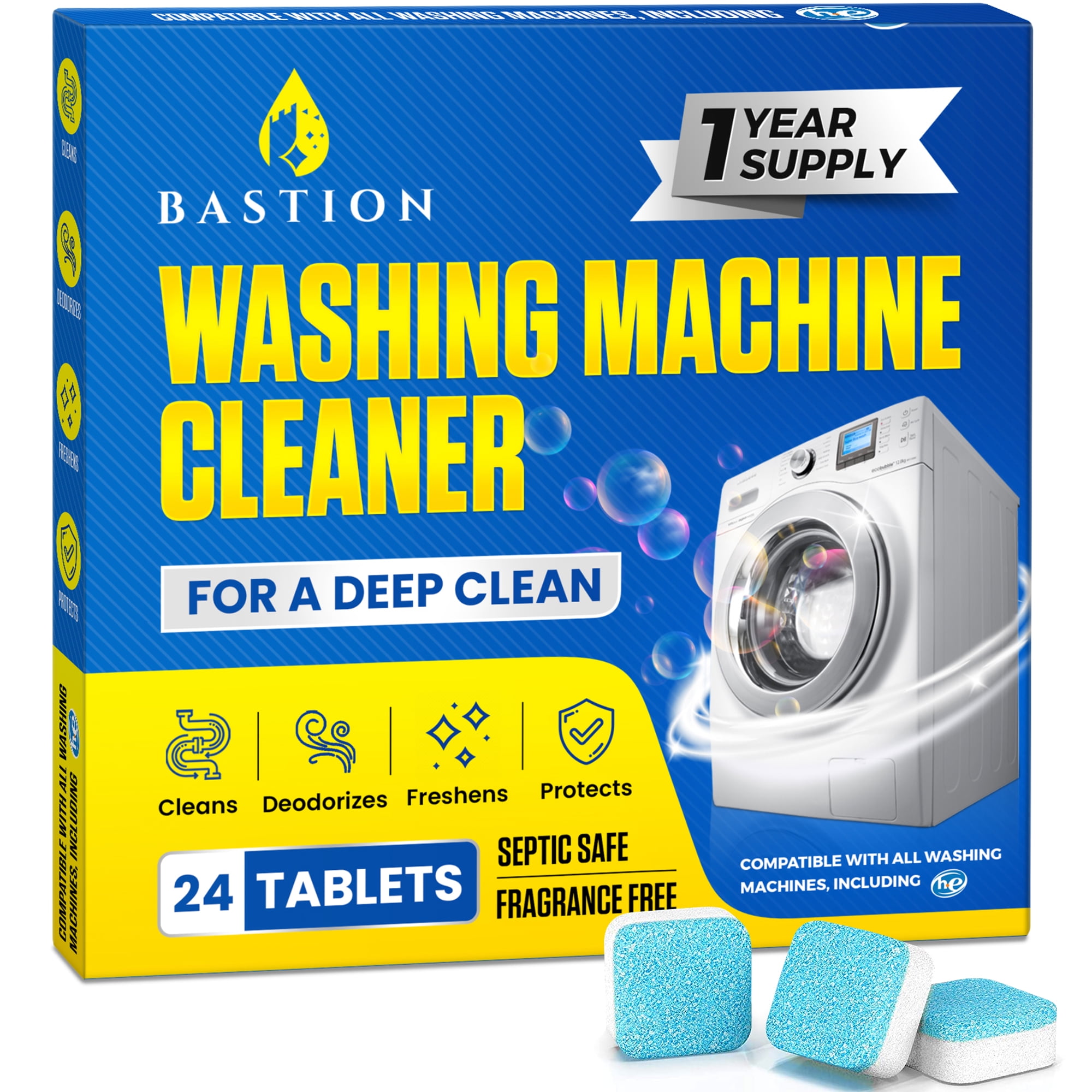 Bastion Washing Machine Cleaner, Deodorizer, & Descaler - 24 pack (One ...