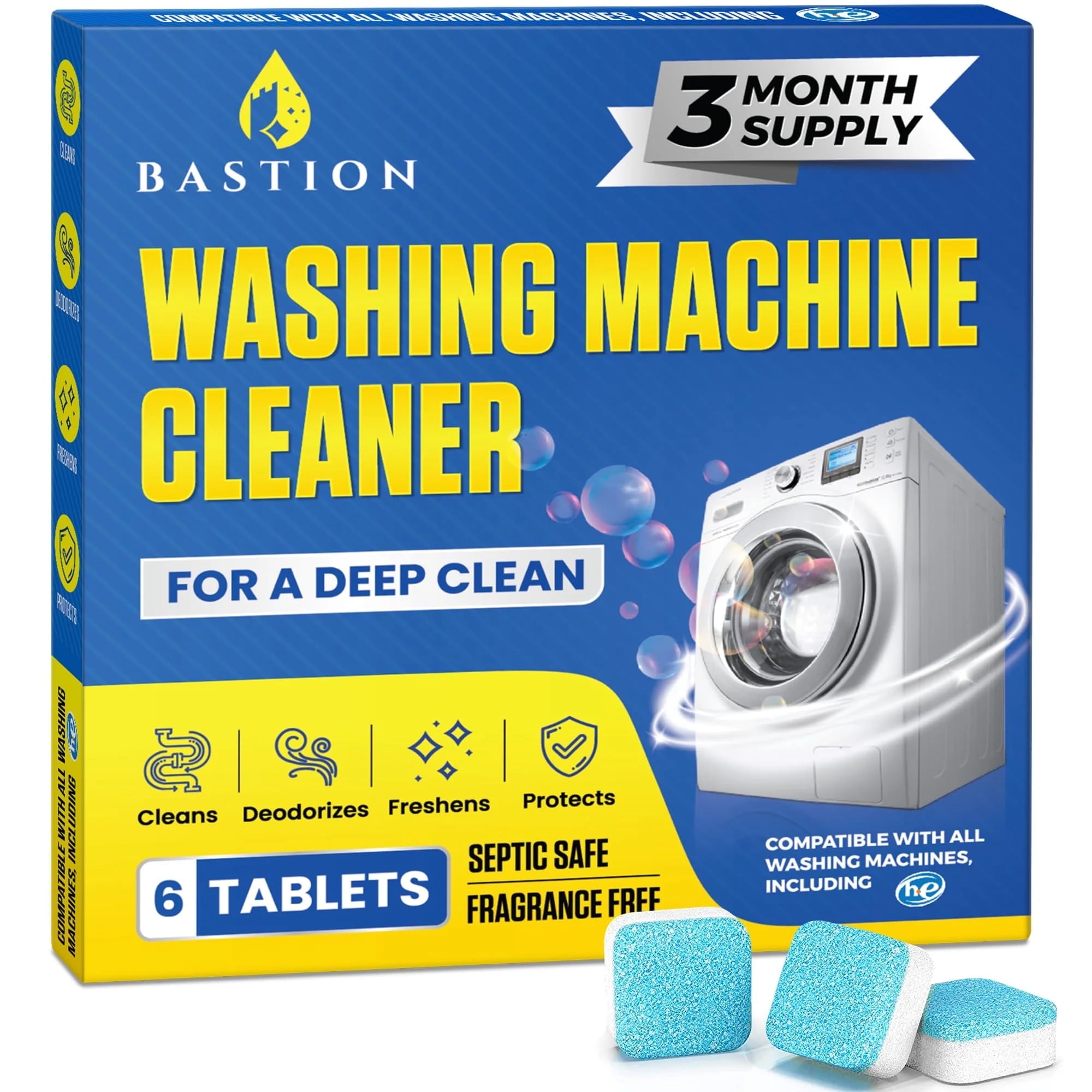 Bastion Washing Machine Cleaner, Deodorizer, & Descaler 6-Pack - Active ...