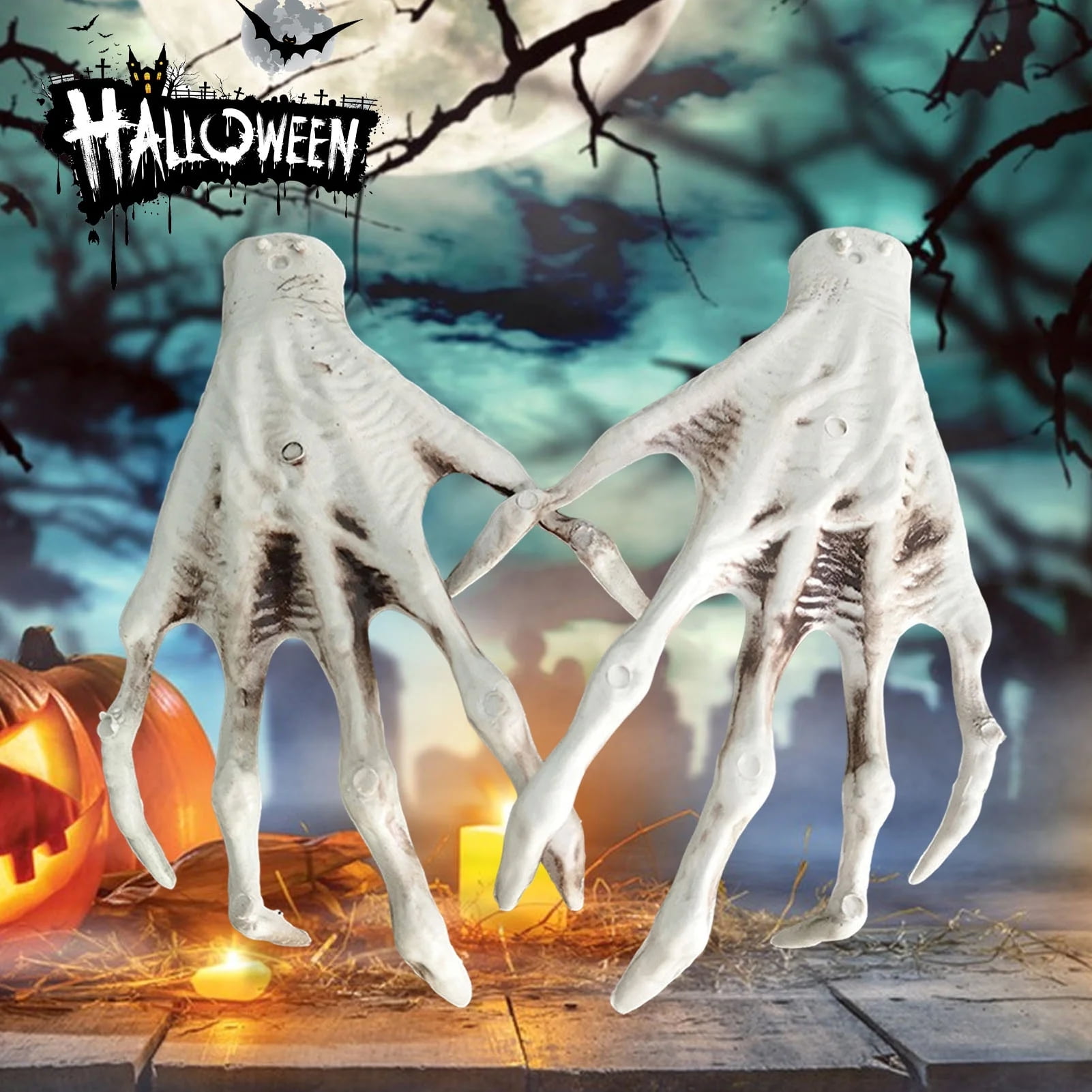 Basysin 1 Pieces Halloween Skeleton Hands Plastic Fake Human Hands ...