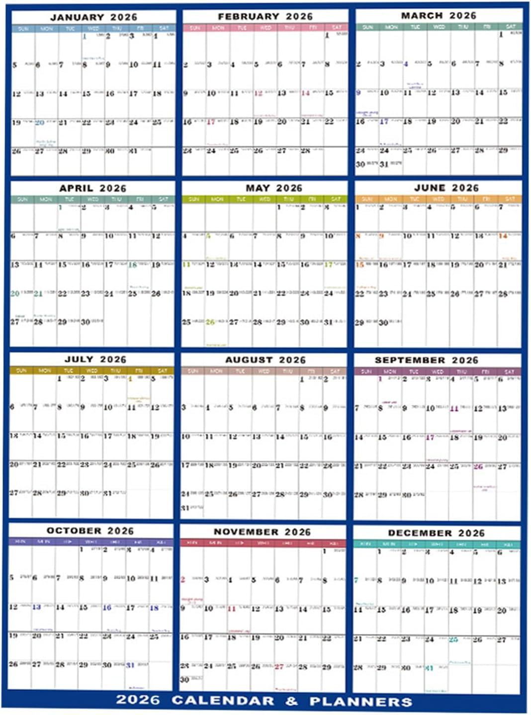Basysin 2026 Wall Calendar Yearly Planner Erasable Home Office ...