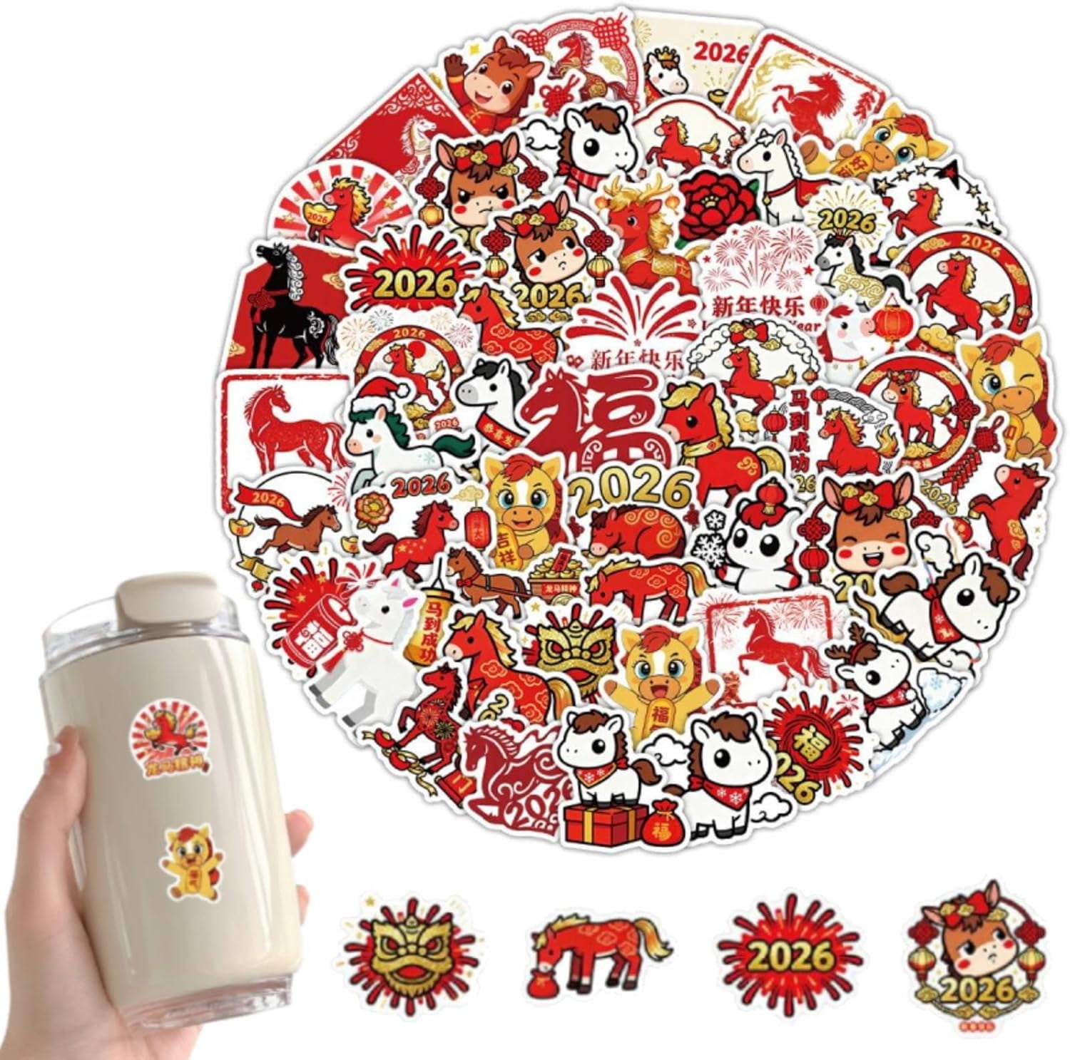 Basysin Chinese New Year Stickers, Happy Lunar 2026 Year of Horse ...