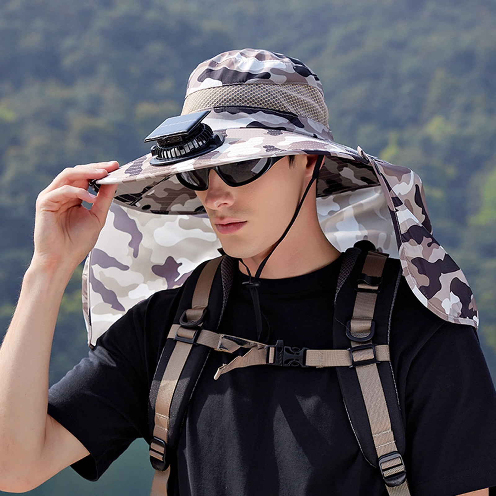 Basysin Outdoor Solar Fan Hat Sun Fishing Hat for Men Women with Solar ...