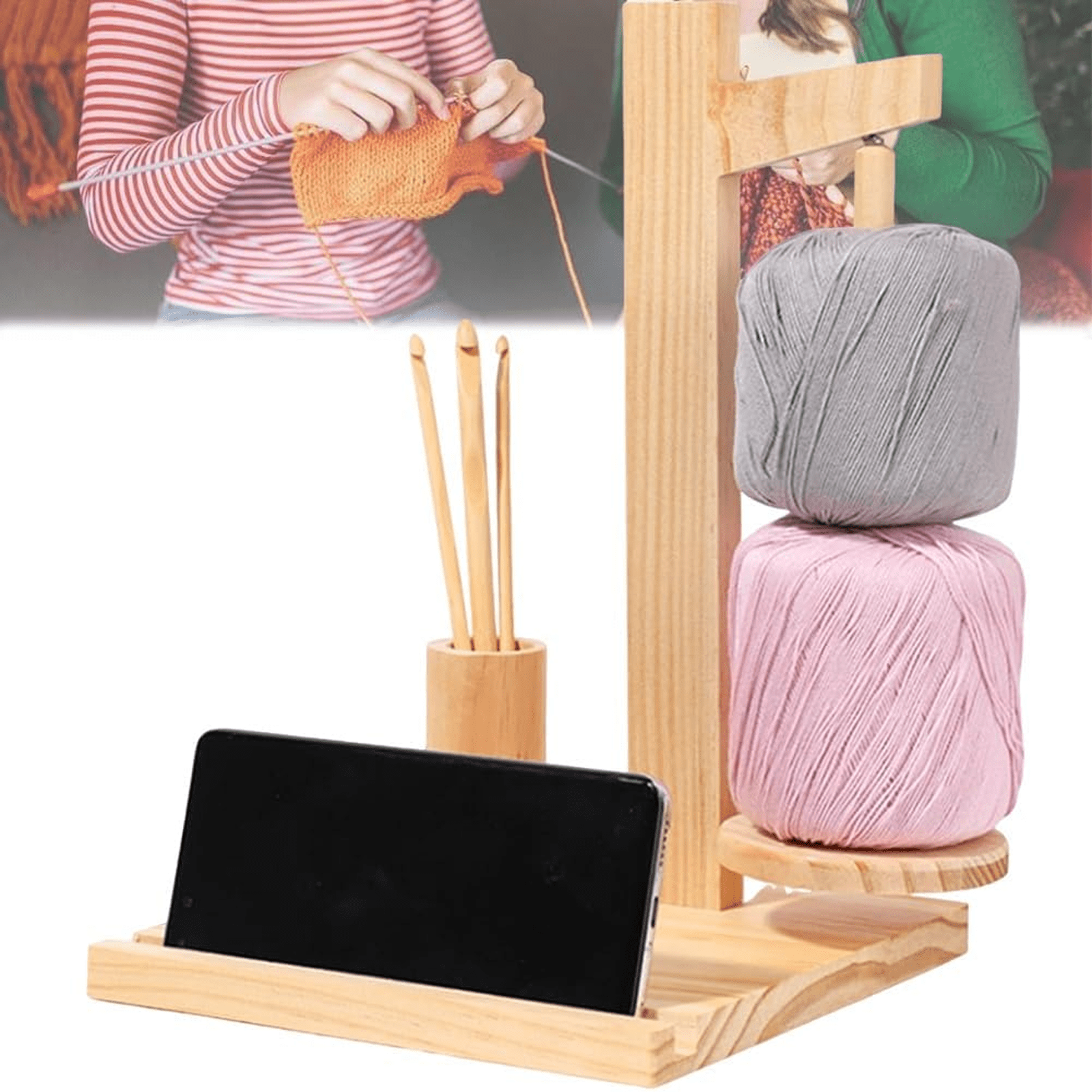 Basysin, Wooden Yarn Holder Phone Stand, Wooden Yarn Spool Rack ...