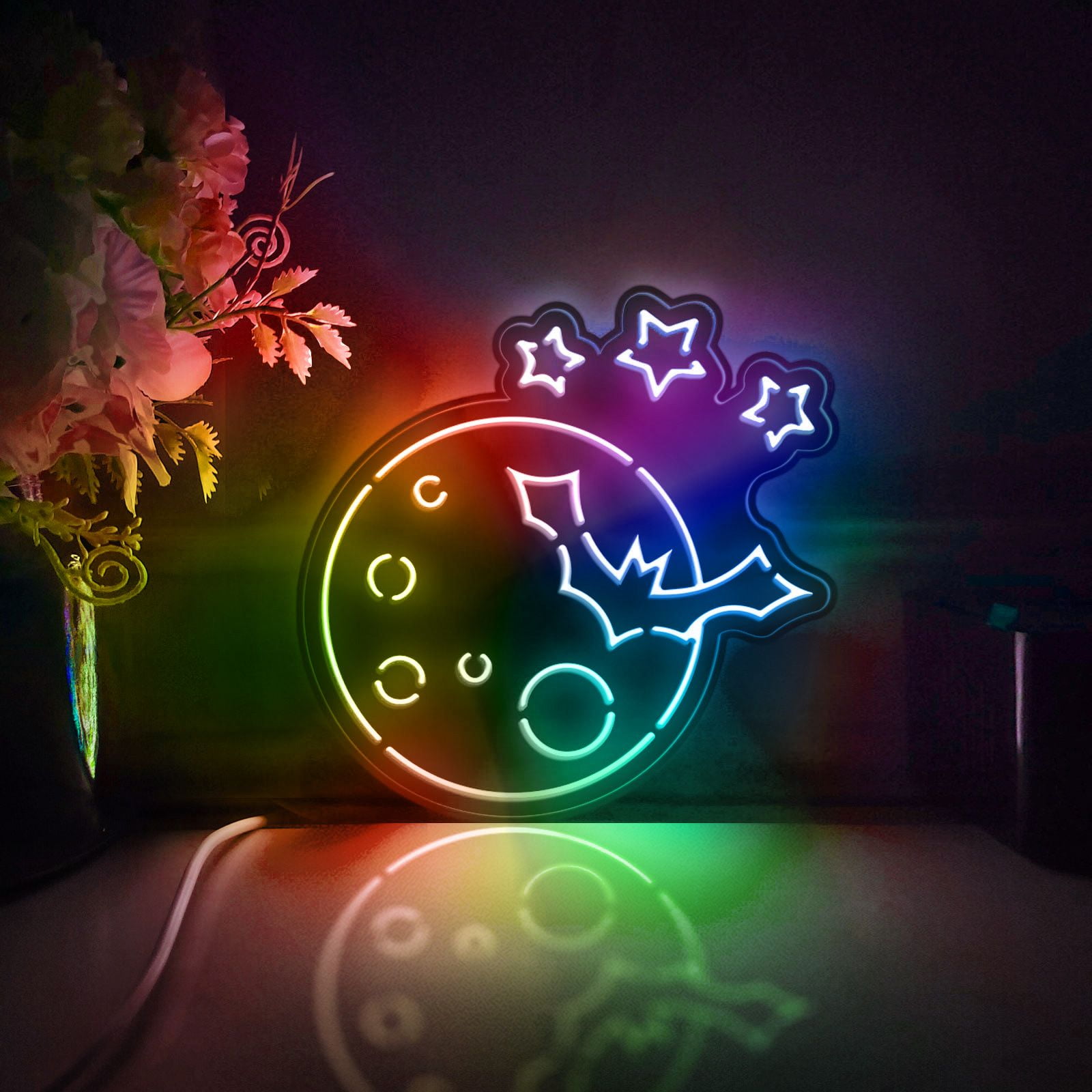 Bat And Full Moon Led Light Box, Dimmable Neon-Like Light Signs USB ...