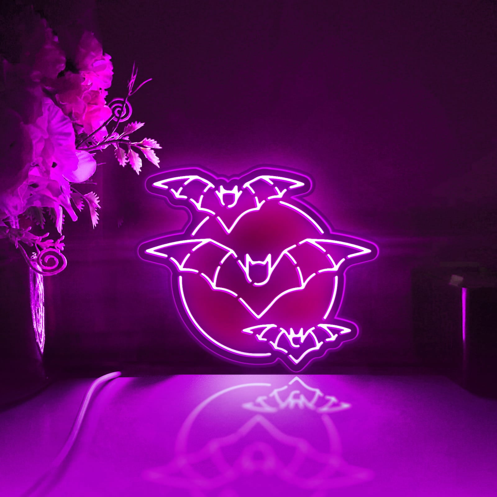 Bat And Full Moon Led Light Box, Dimmable Neon-Like Light Signs USB ...