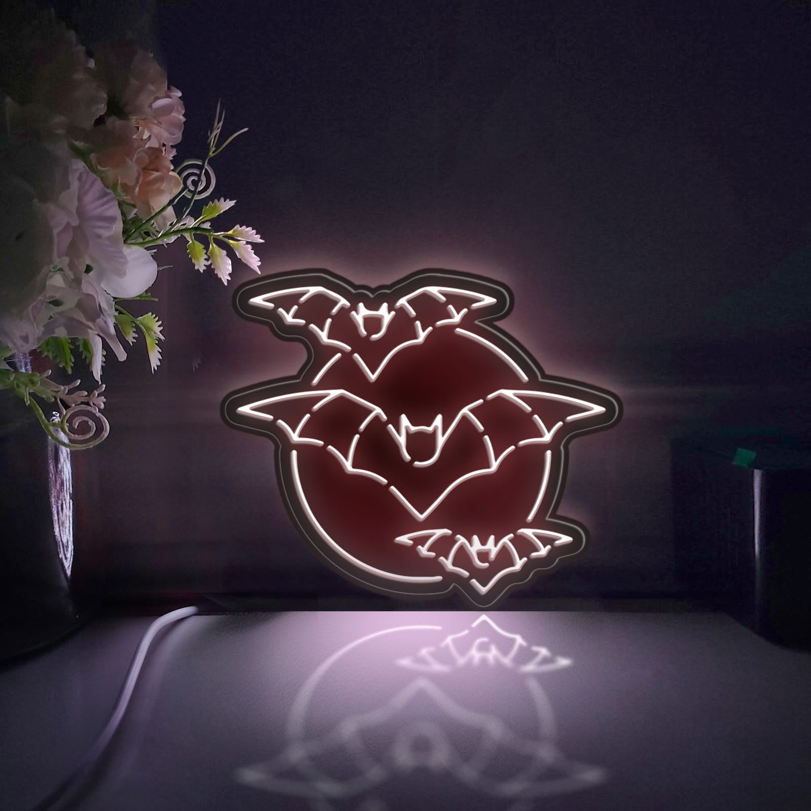 Bat And Full Moon Led Light Box, Dimmable Neon-Like Light Signs USB ...