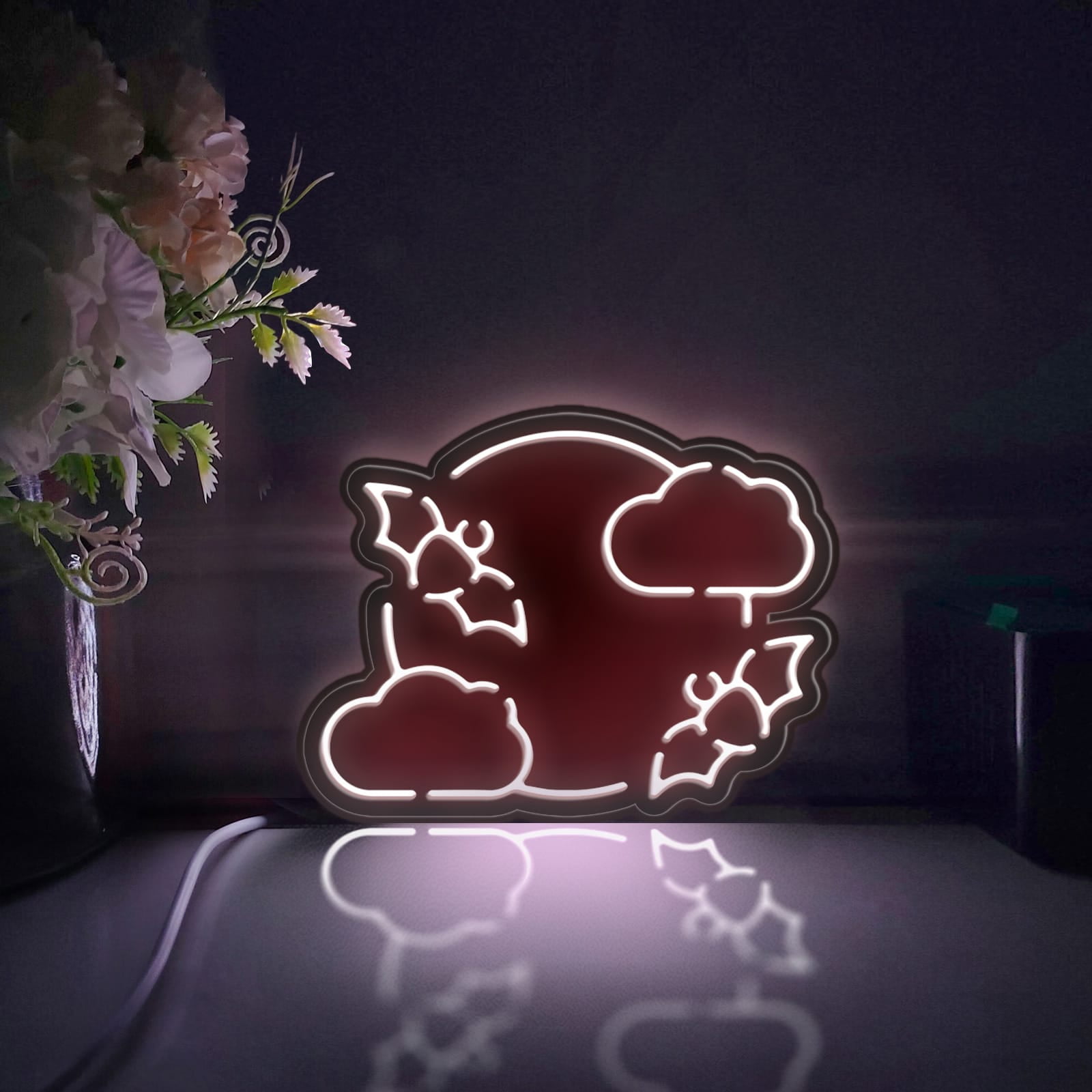 Bat And Full Moon Led Light Box, Dimmable Neon-Like Light Signs USB ...