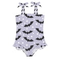 Bat Background Pattern Girls' One-Piece Swimsuit Bowknot Tie Shoulder ...