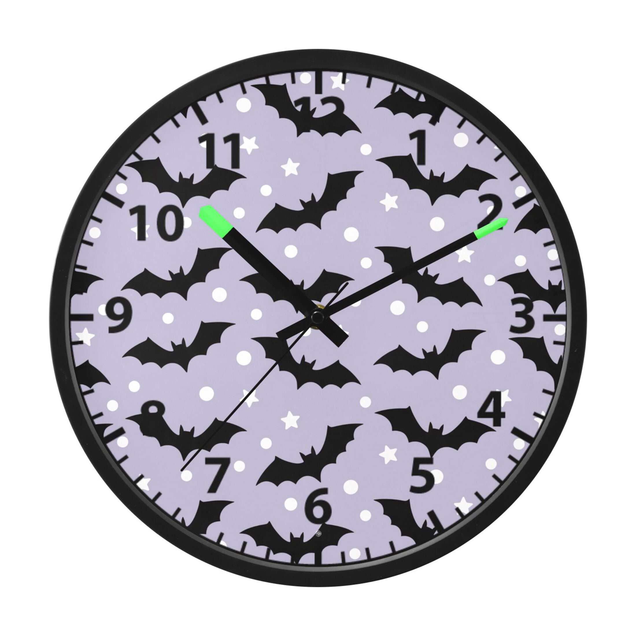 Purple Background Bat Pattern Wall Clock 12 Inch Voice Activated Night ...