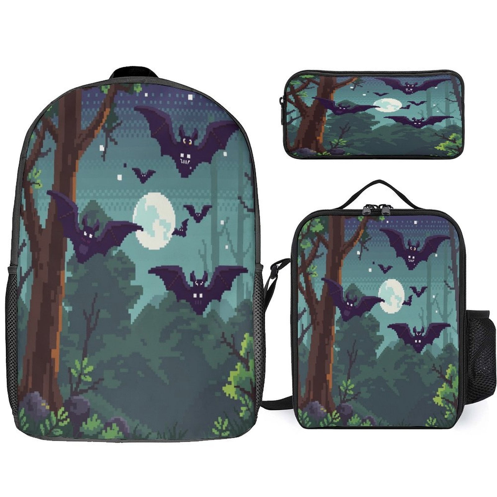 Bat Backpack Student BookBag Bag Shoulder Bags 3ps Insulated Lunch Bag ...