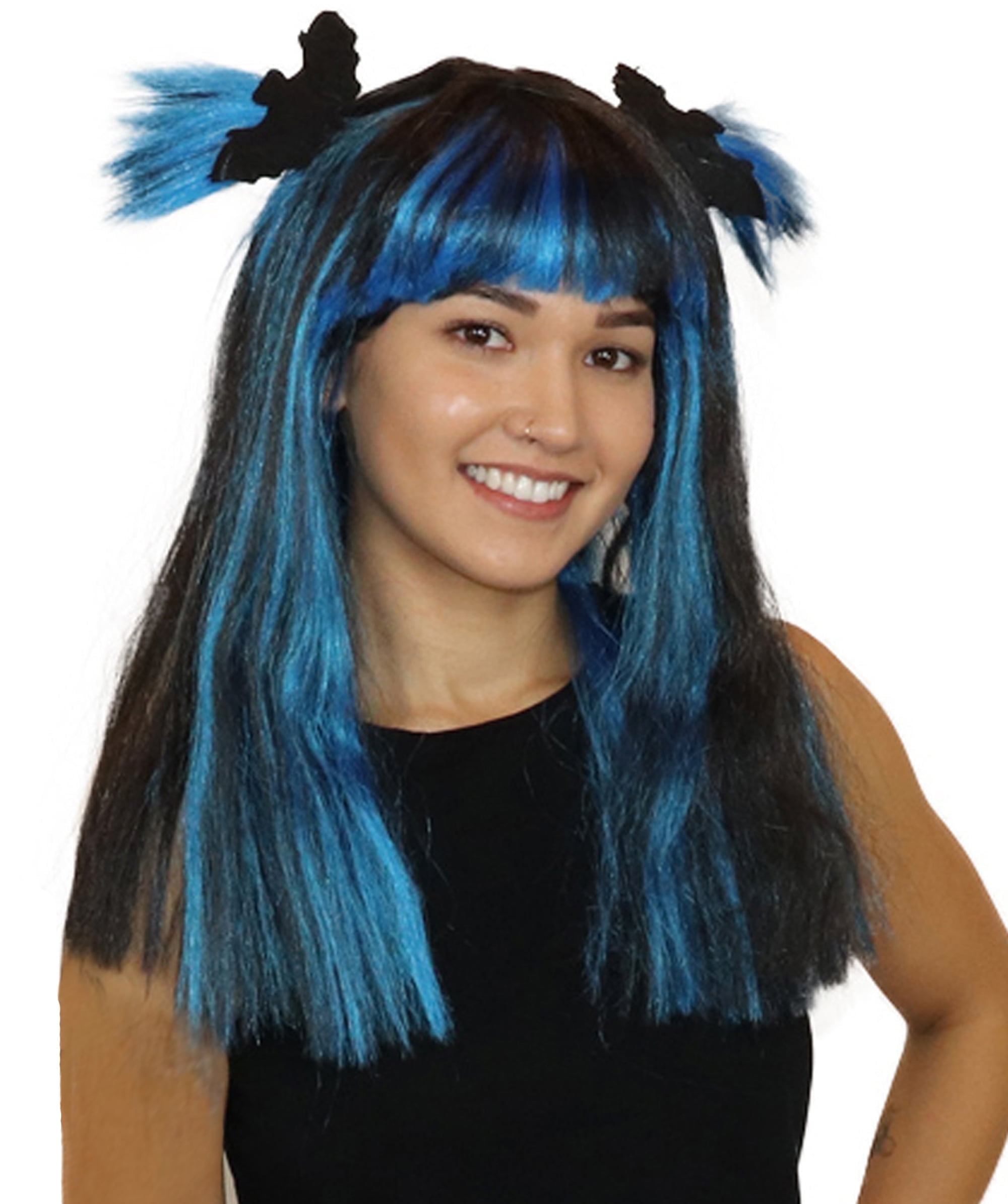 Bat Black and Blue Wig | Medium Bob Cosplay Halloween Wigs | Premium ...