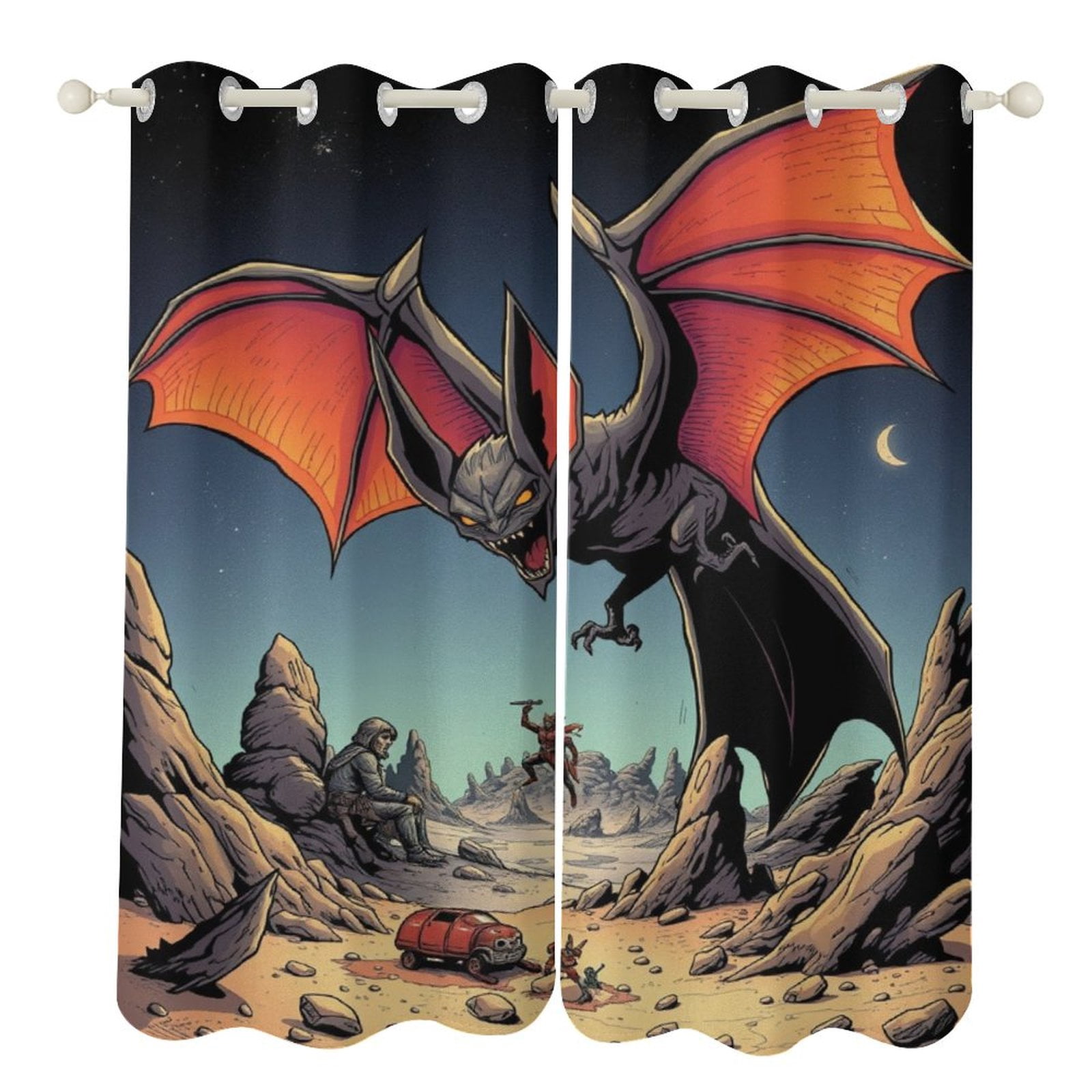 Bat Blackout Curtains 2 Panel Rod Pocket Thermal Insulated Drapes for ...