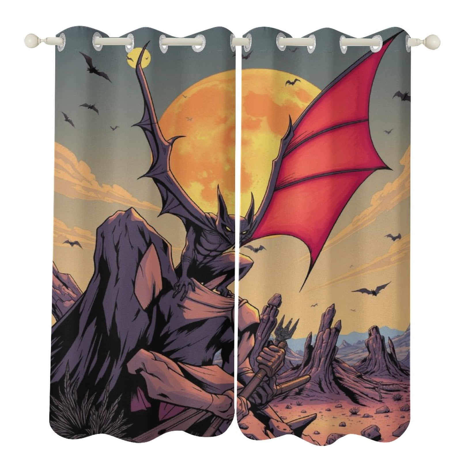 Bat Blackout Curtains 2 Panel Rod Pocket Thermal Insulated Drapes for ...