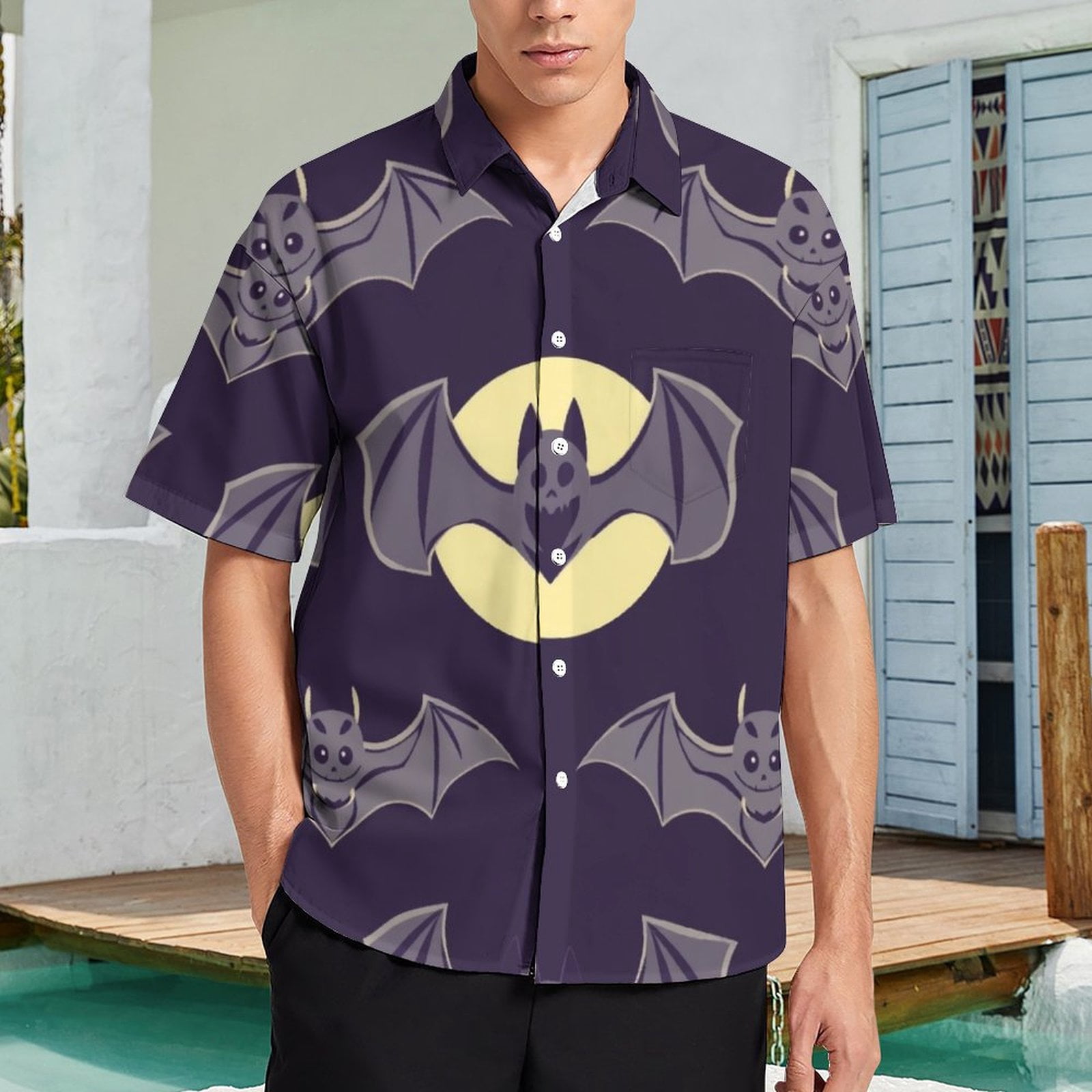 Bat Blouses Man Cute Animal Casual Shirts Summer Short-Sleeve Stylish ...