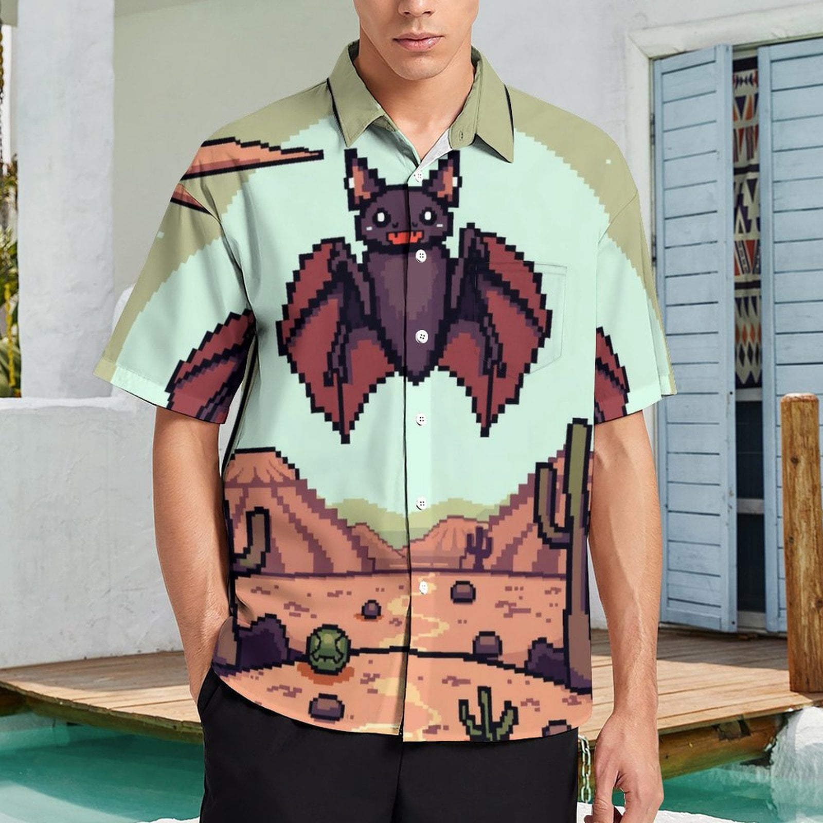 Bat Blouses Man Cute Animal Casual Shirts Summer Short-Sleeve Stylish ...