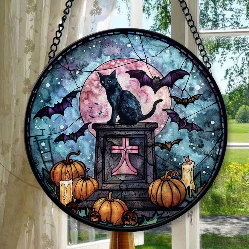Bat Cat Ornament Sun Catcher with Mountain Window Hanging, Suncatchers ...