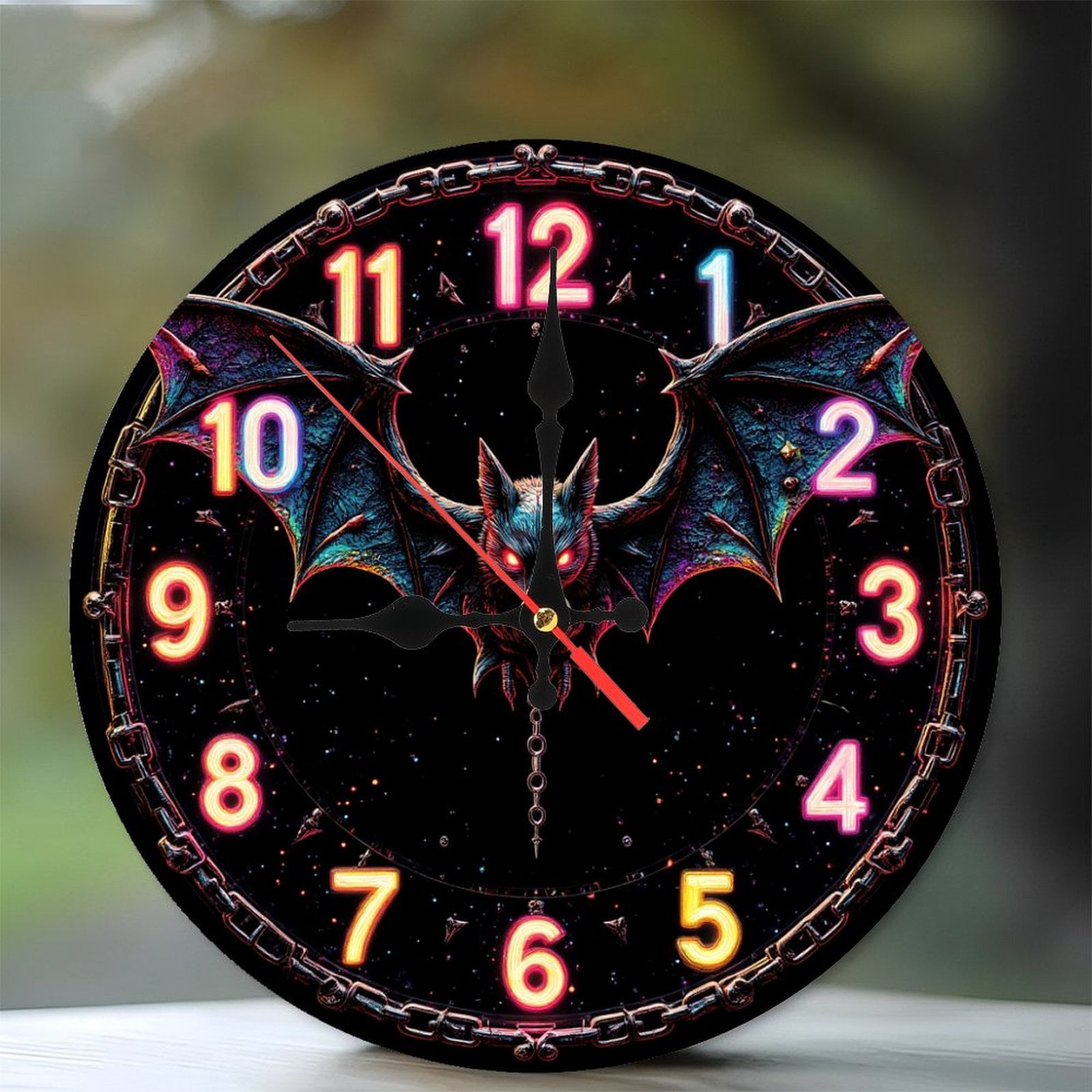 Bat Clock Art Design 10-Inch Silent Wooden Wall Clock, Battery Operated ...