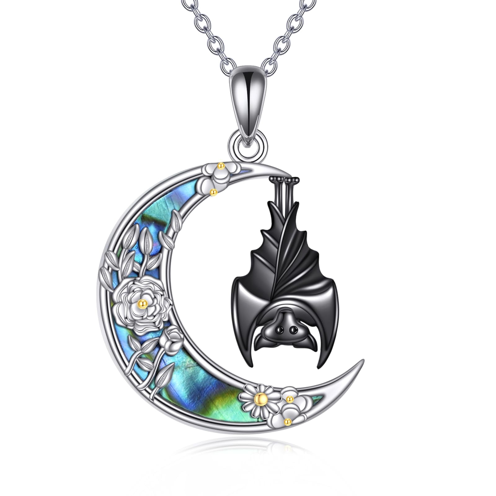 Bat Crescent Moon Necklace for Women 925 Sterling Silver Black Bat ...
