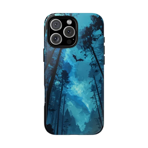 Bat Dark Blue Misty Forest Art Phone Case for iPhone Case 17 11 12 13 ...