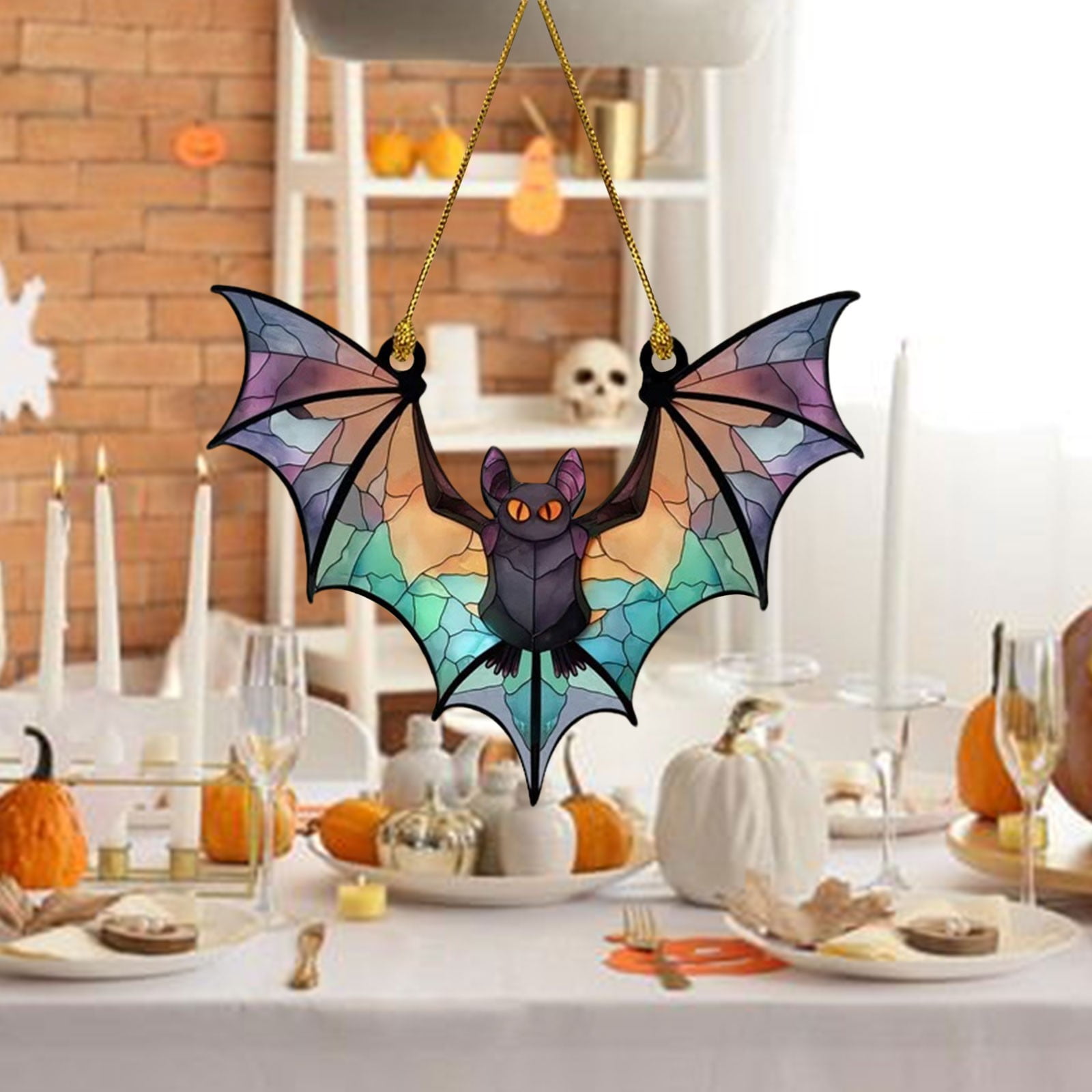 Bat Decor Stained Glass Window Hanging -Double Halloween Bat Suncatcher ...