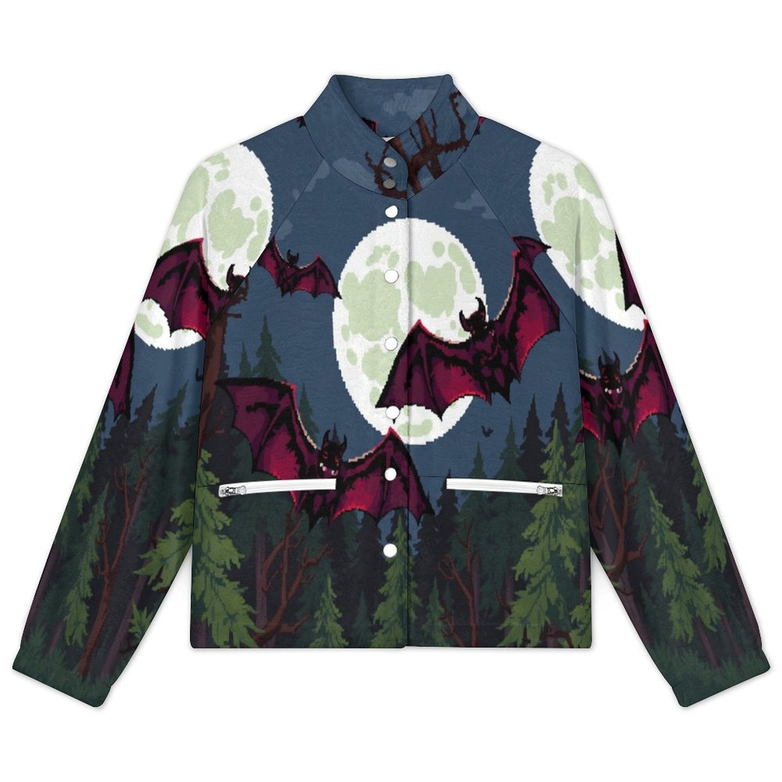 Bat Fall Winter Women Jacket Stand Collar Thick Plush Zipper Closure ...