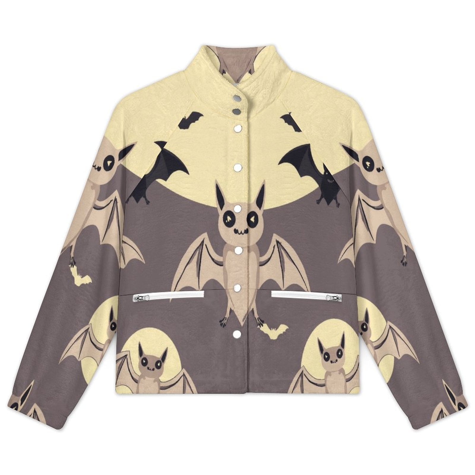 Bat Fall Winter Women Jacket Stand Collar Thick Plush Zipper Closure ...
