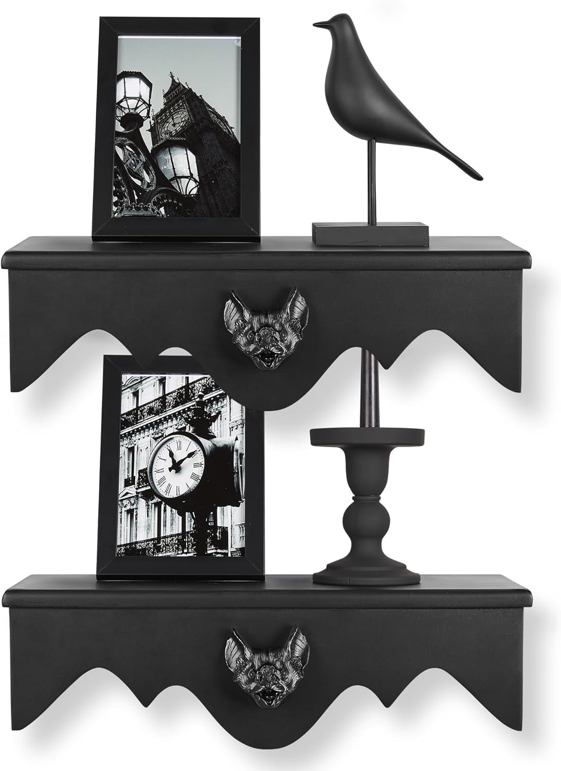 Bat Floating Shelf Set of 2, Black Flying Bat Shelf, Wood Wall Mounted ...