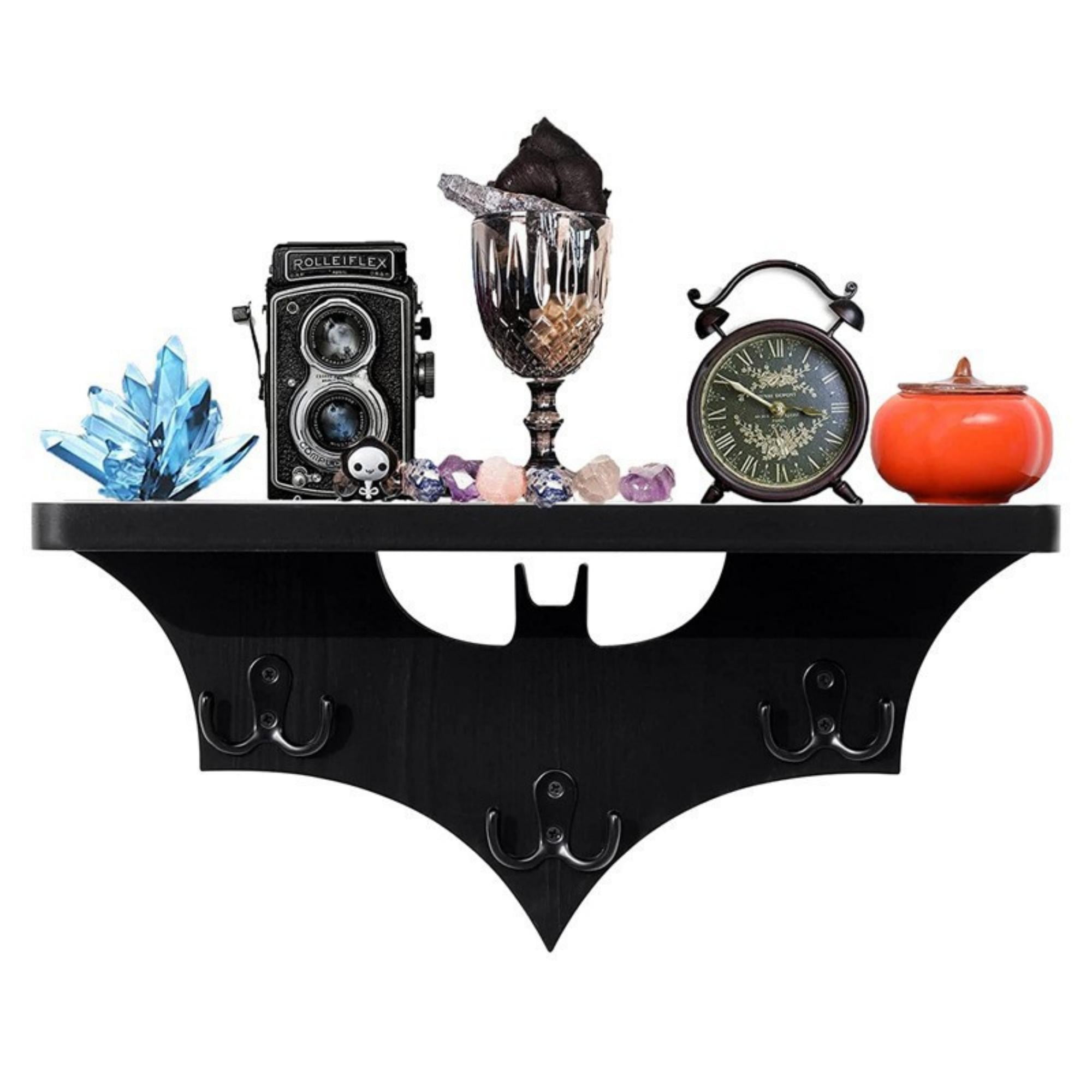 Bat Floating Shelf with 3 Key Hooks, Goth Wall Shelves Room Decor ...