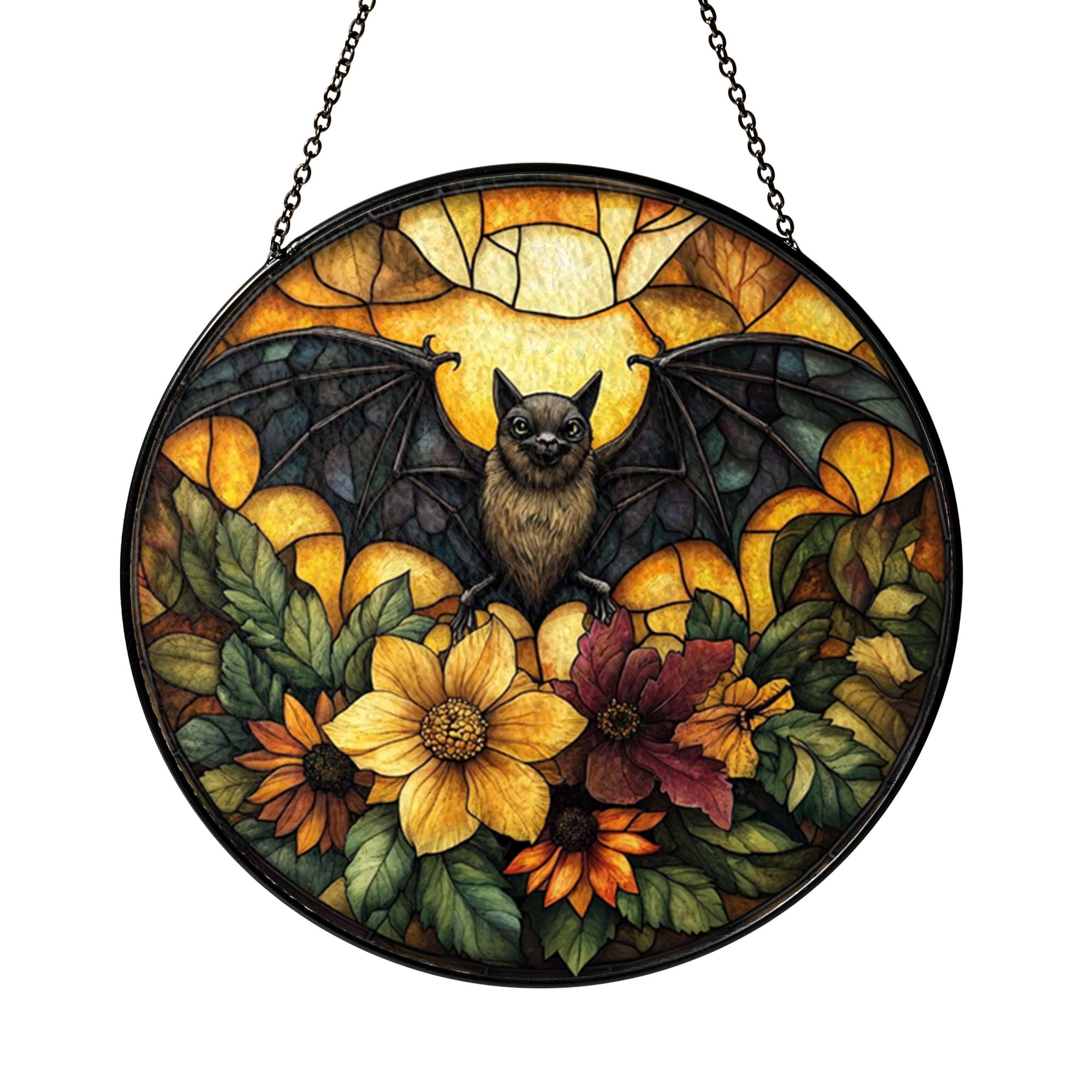 Bat Garden Stained Glass Style Suncatcher, Fantasy Night Botanical ...